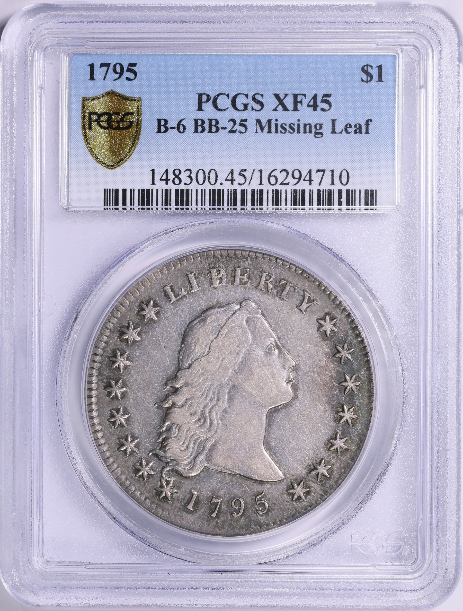 1795 Flowing Hair Silver Dollar B-6 BB-25 Missing Leaf PCGS XF-45 ...
