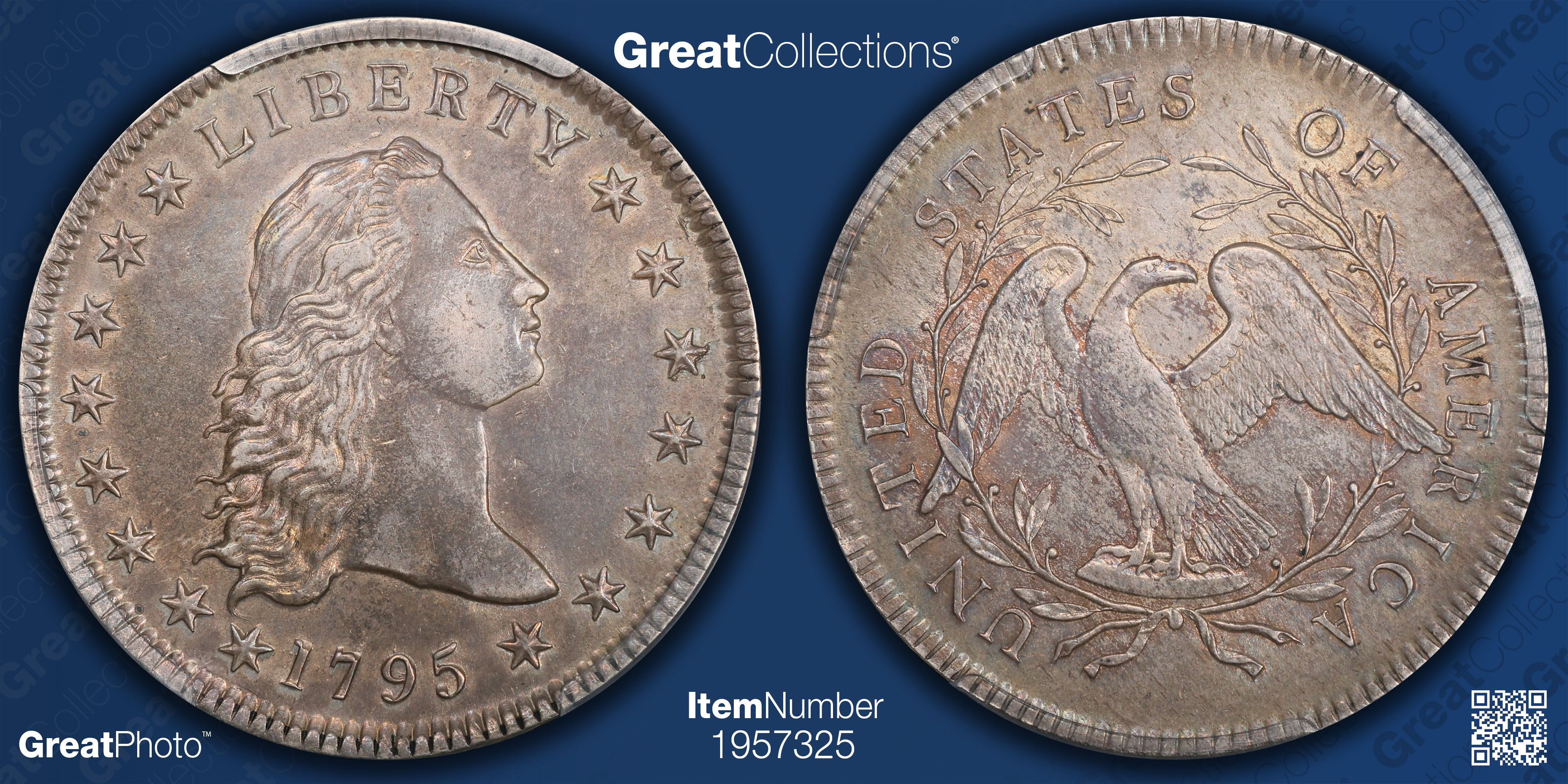 1795 Flowing Hair Silver Dollar BB-14 2 Leaves PCGS AU-50 (MJ Sullivan ...