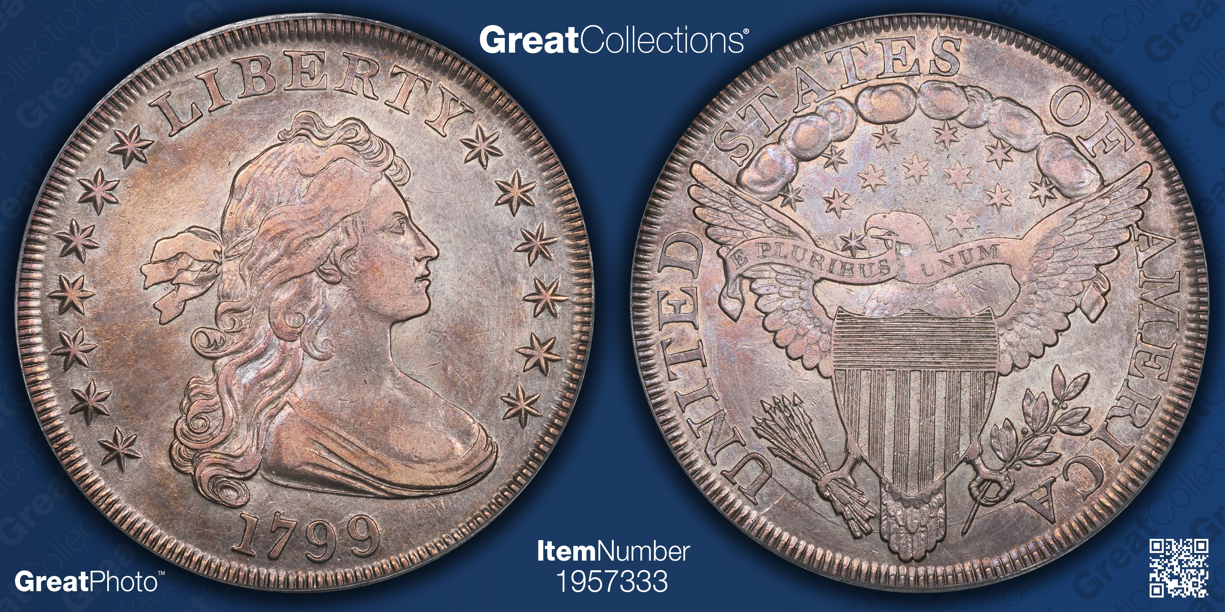 1799 Draped Bust Silver Dollar B-7 BB-156 PCGS XF-45 (MJ Sullivan ...