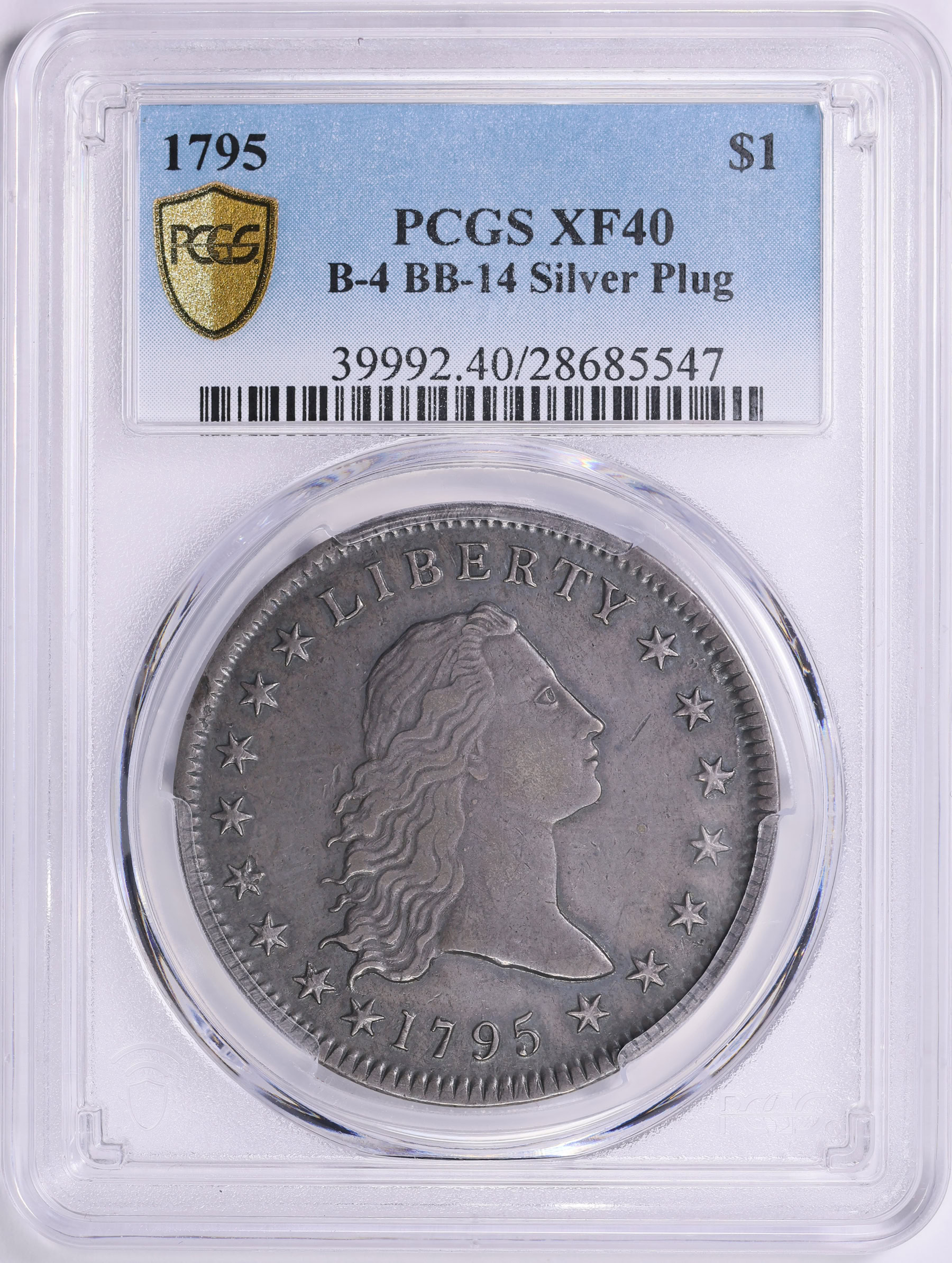 1795 Flowing Hair Silver Dollar B-4 BB-14 Silver Plug PCGS XF-40 (MJ ...