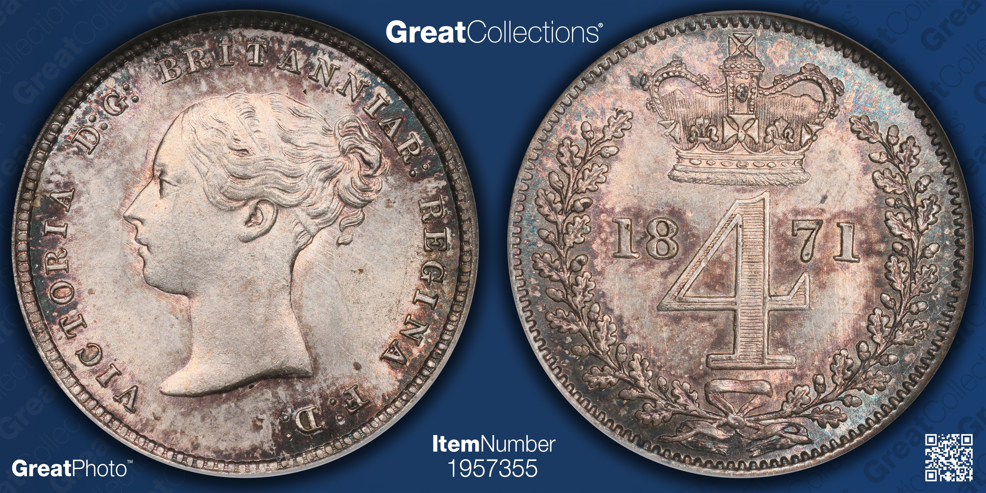 Great Britain 1871 Silver Maundy 4 Pence KM-732 NGC MS-64 (Toned) (Item ...