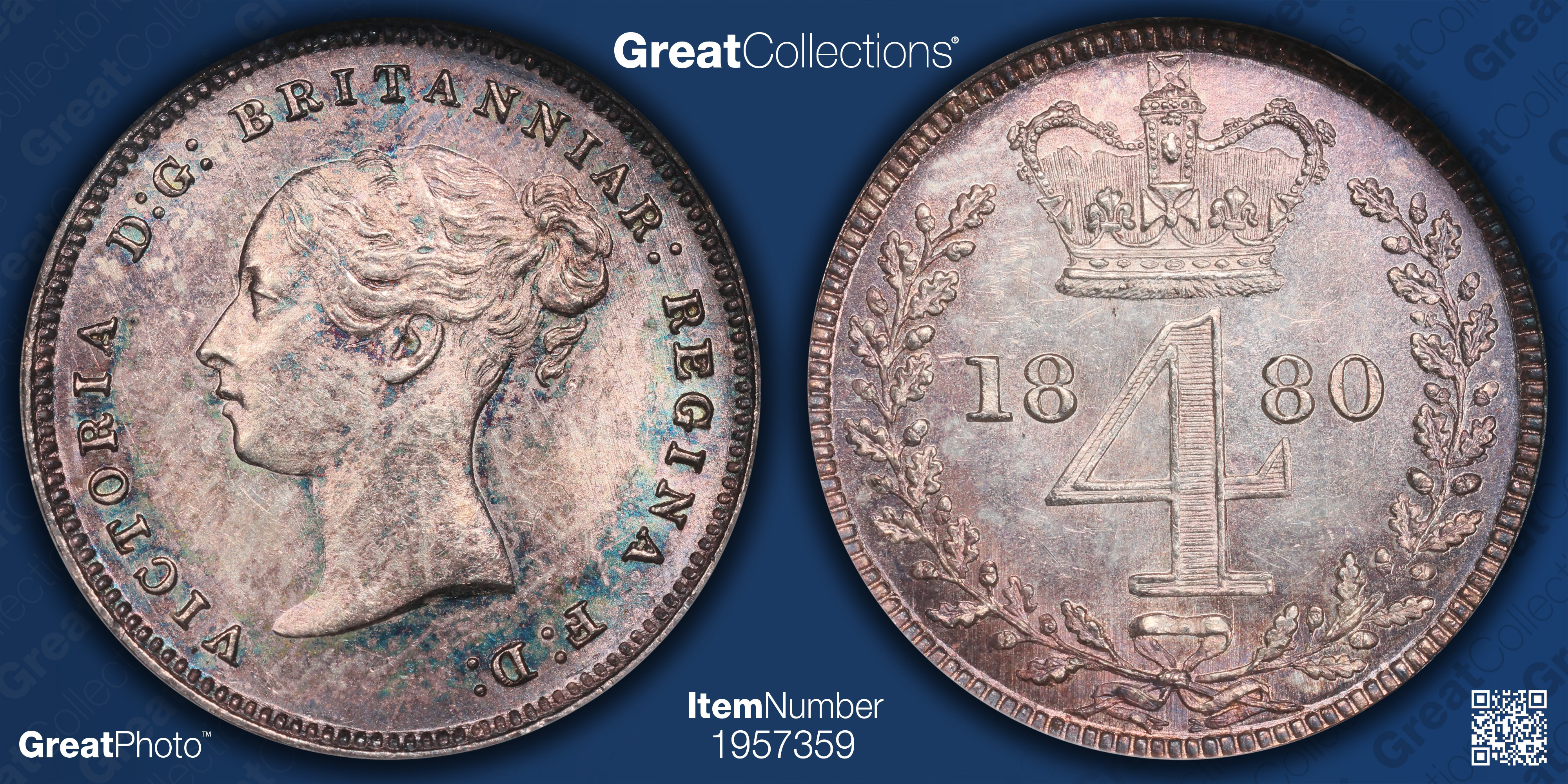 Great Britain 1880 Silver Maundy 4 Pence KM-732 NGC MS-64 (Toned) (Item ...