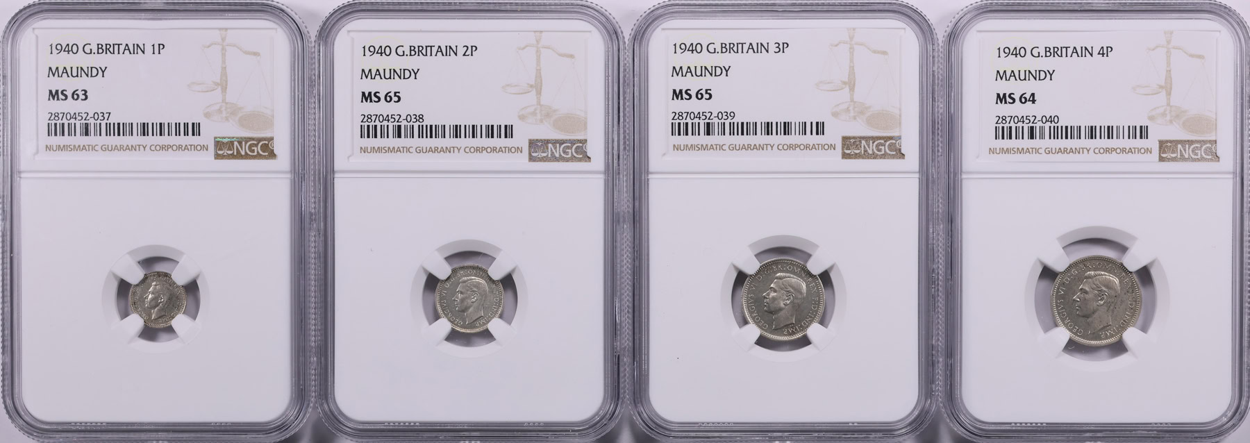 Great Britain 1940 Silver 1p, 2p, 3p & 4p Maundy Set KM-MDS199 NGC MS ...