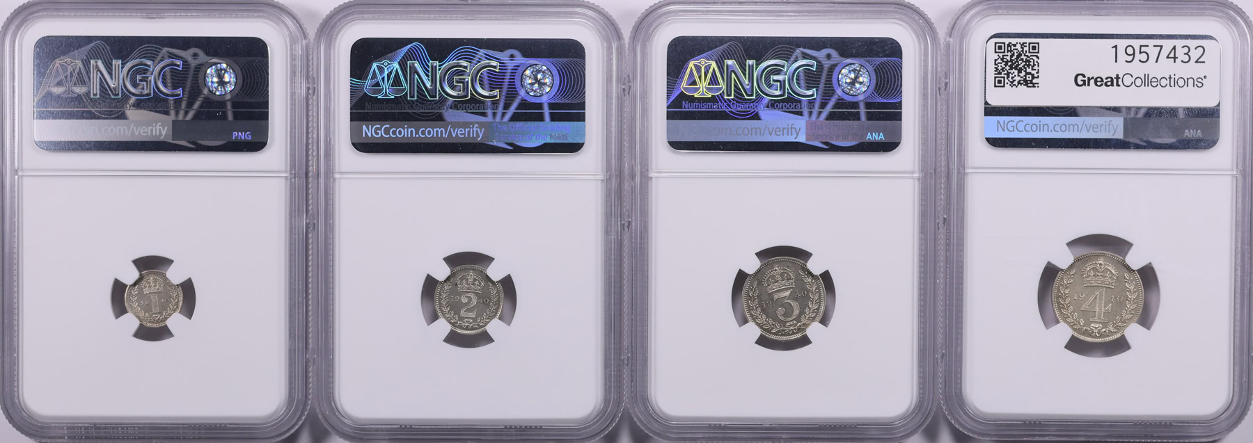 Great Britain 1940 Silver 1p, 2p, 3p & 4p Maundy Set KM-MDS199 NGC MS ...