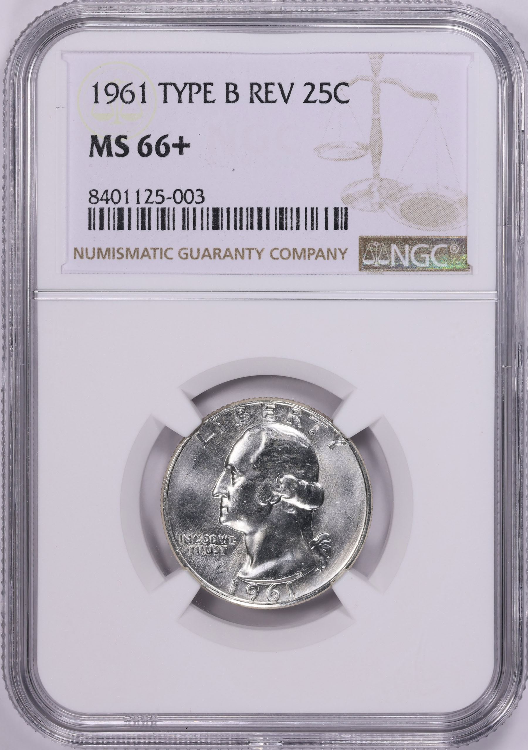 1961 Washington Quarter Type B Reverse FS-901 NGC MS-66+ (Item 1958296) | GreatCollections Coin ...