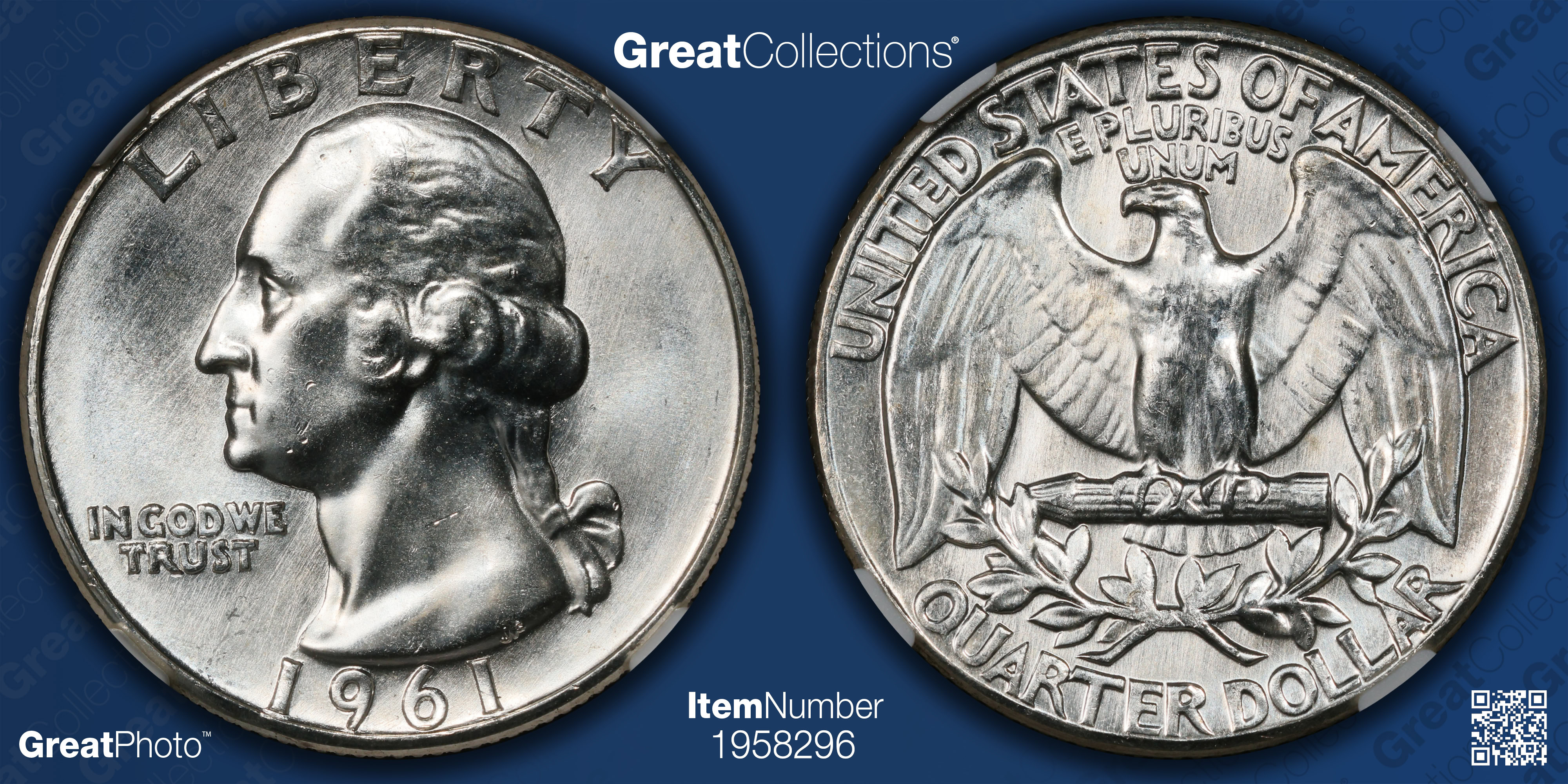 1961 Washington Quarter Type B Reverse FS-901 NGC MS-66+ (Item 1958296) | GreatCollections Coin ...