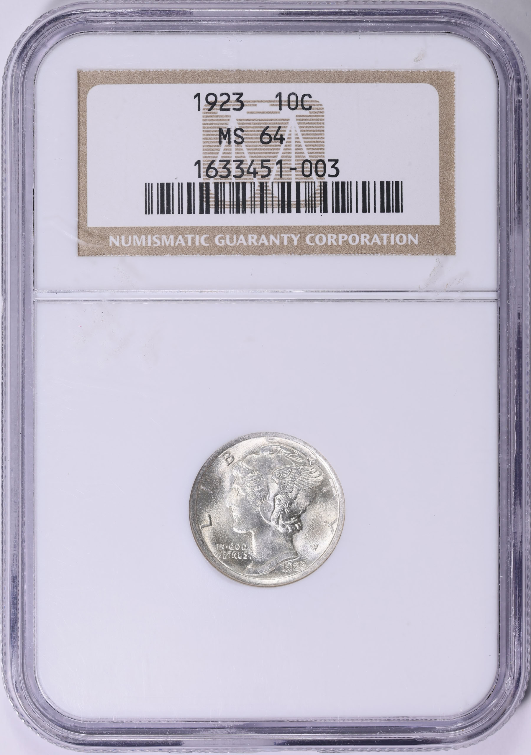1923 Mercury Dime NGC MS-64 (Item 1958771) | GreatCollections Coin Auctions