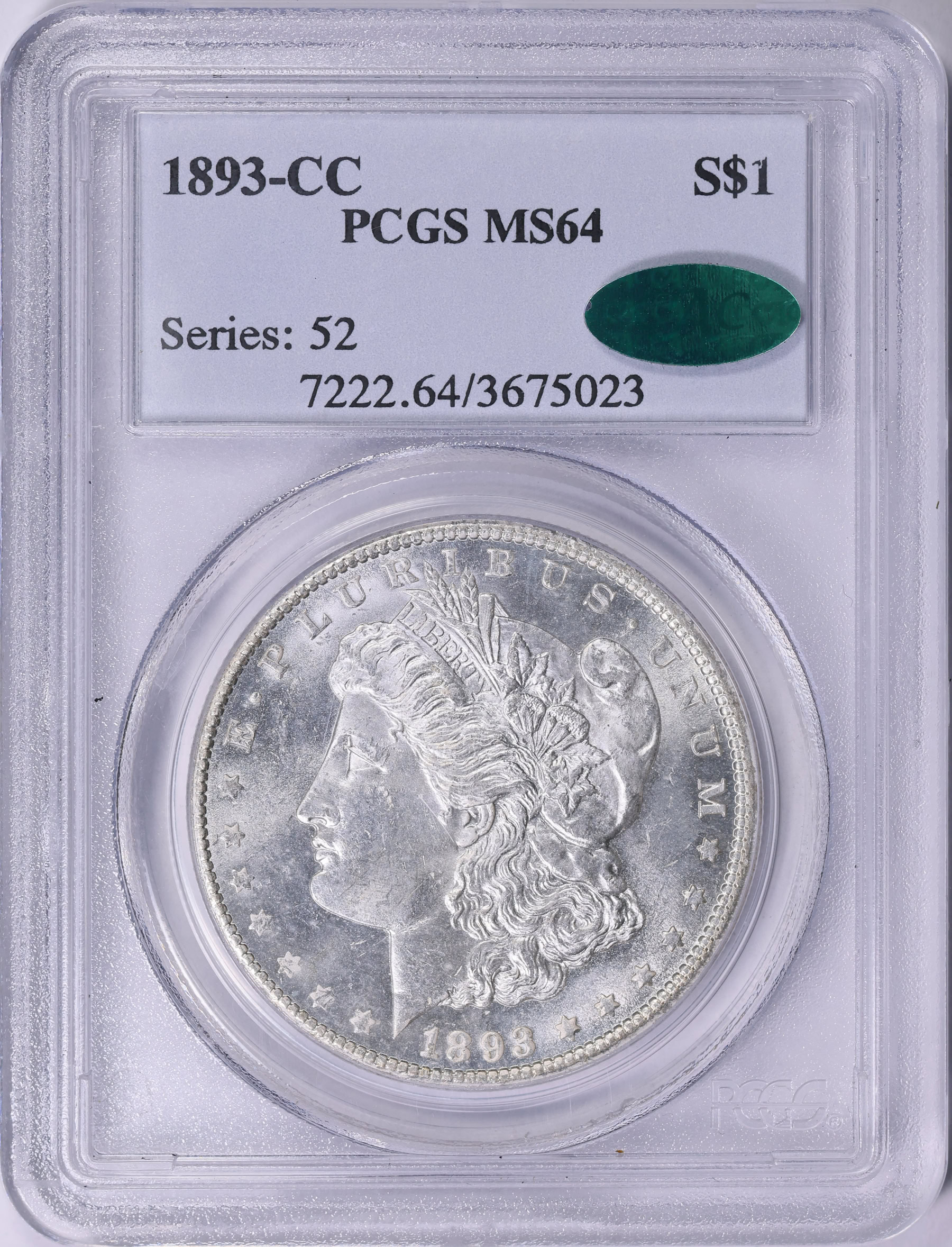 1893-CC Morgan Silver Dollar PCGS MS-64 (CAC Green) (Item 1958852 ...