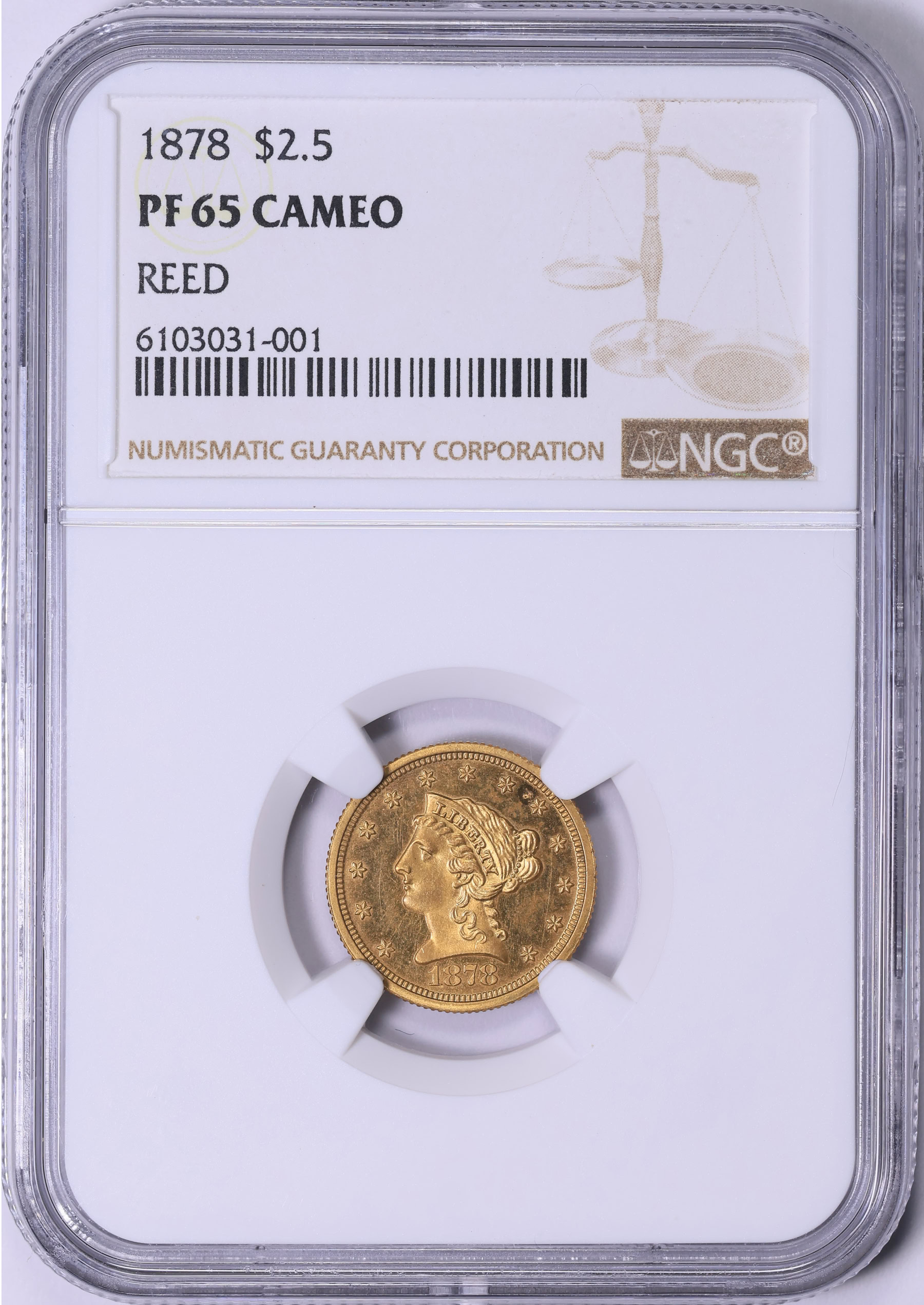 1878 Liberty Gold Quarter Eagle NGC Proof-65 CAMEO (Reed Collection ...
