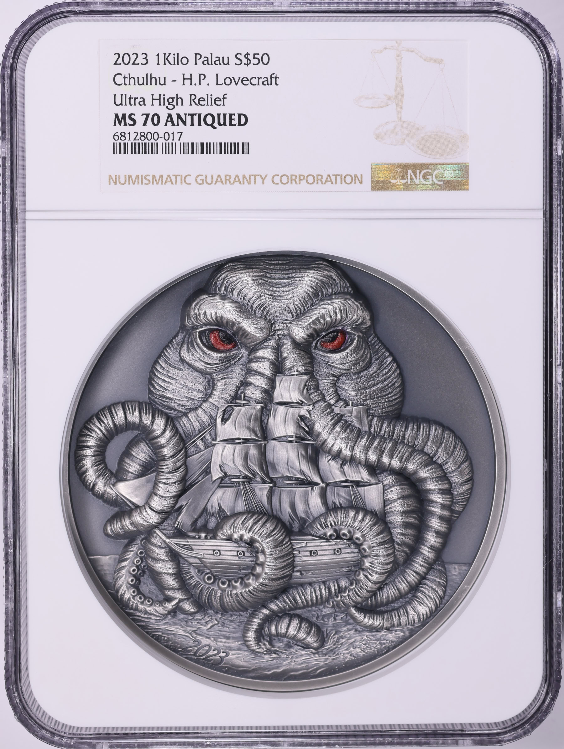 Palau 2023 Silver $50 Kilo H.P. Lovecraft Cthulhu Ultra High Relief KM ...