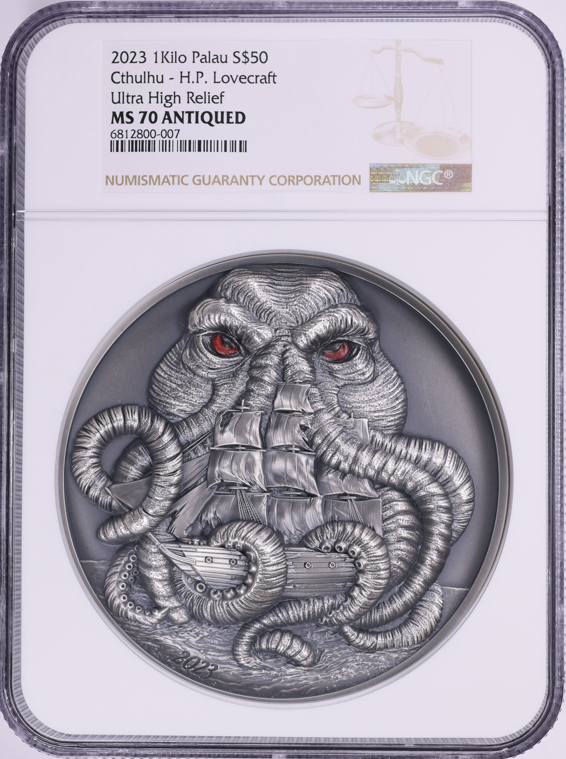 Palau 2023 Silver $50 Kilo H.P. Lovecraft Cthulhu Ultra High Relief KM ...