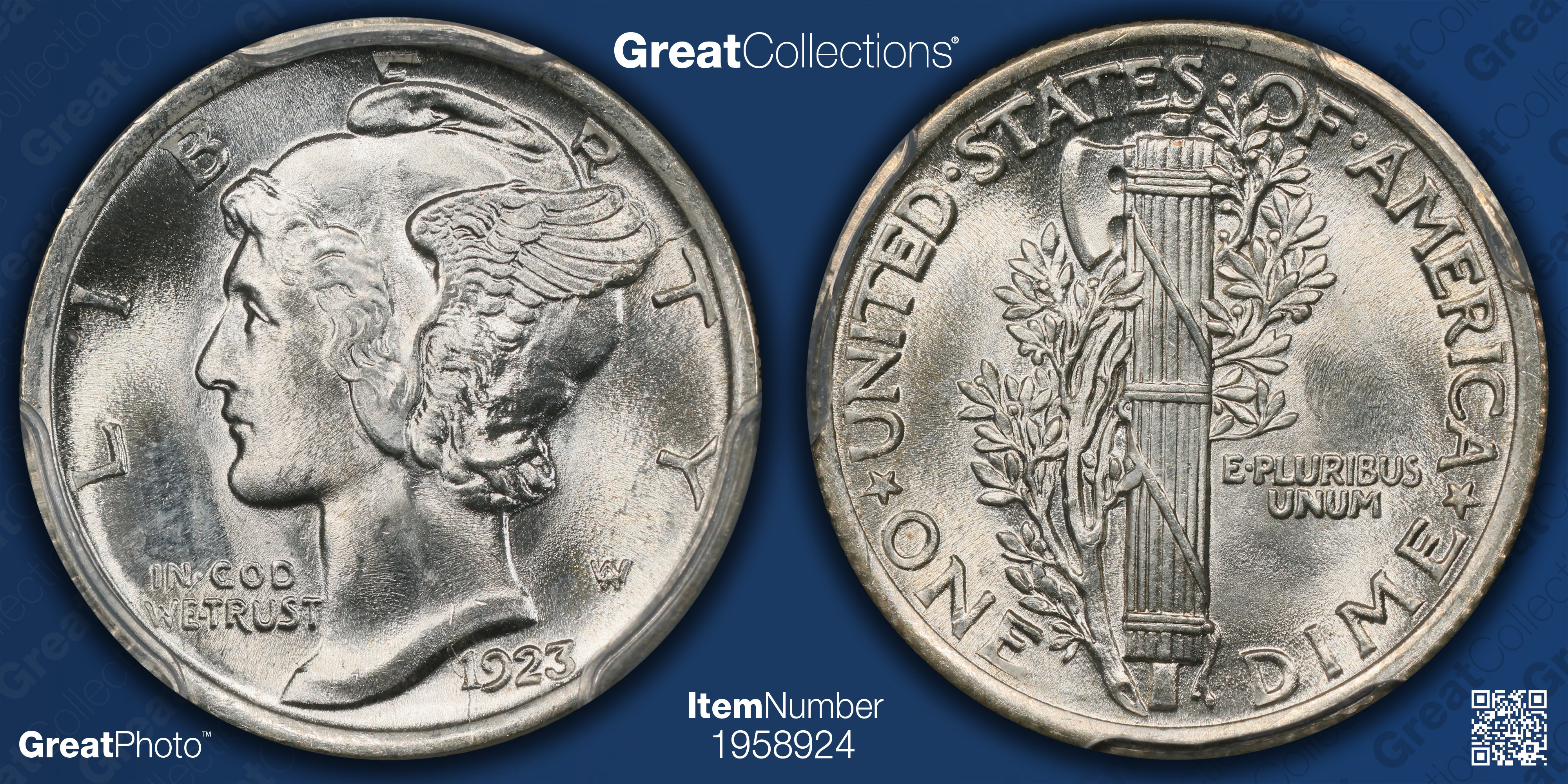 1923 Mercury Dime PCGS MS-66 FB (Item 1958924) | GreatCollections Coin ...