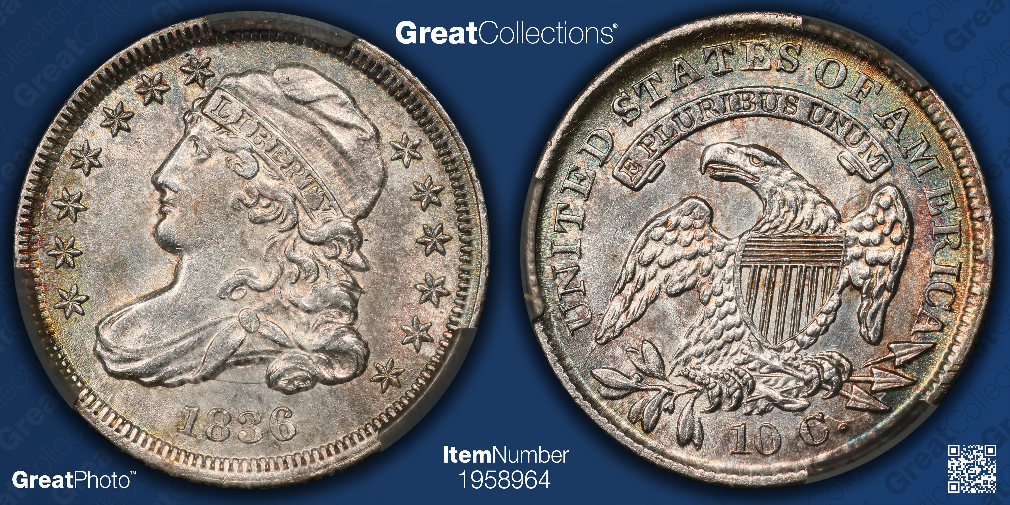 1836 Capped Bust Dime CACG AU Details (Item 1958964) | GreatCollections ...