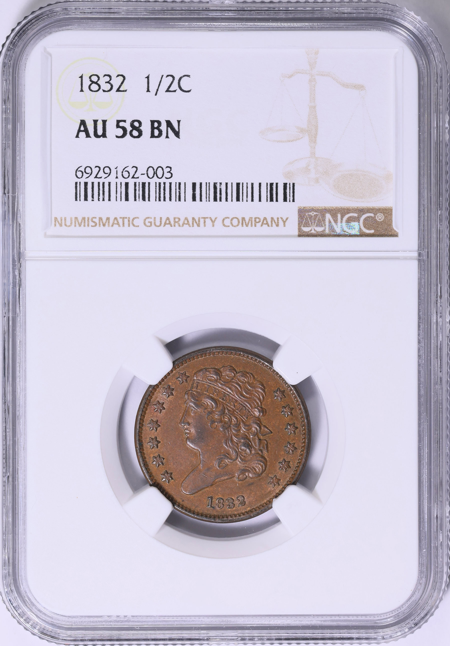 1832 Classic Half Cent NGC AU-58 BN (Item 1959041) | GreatCollections ...