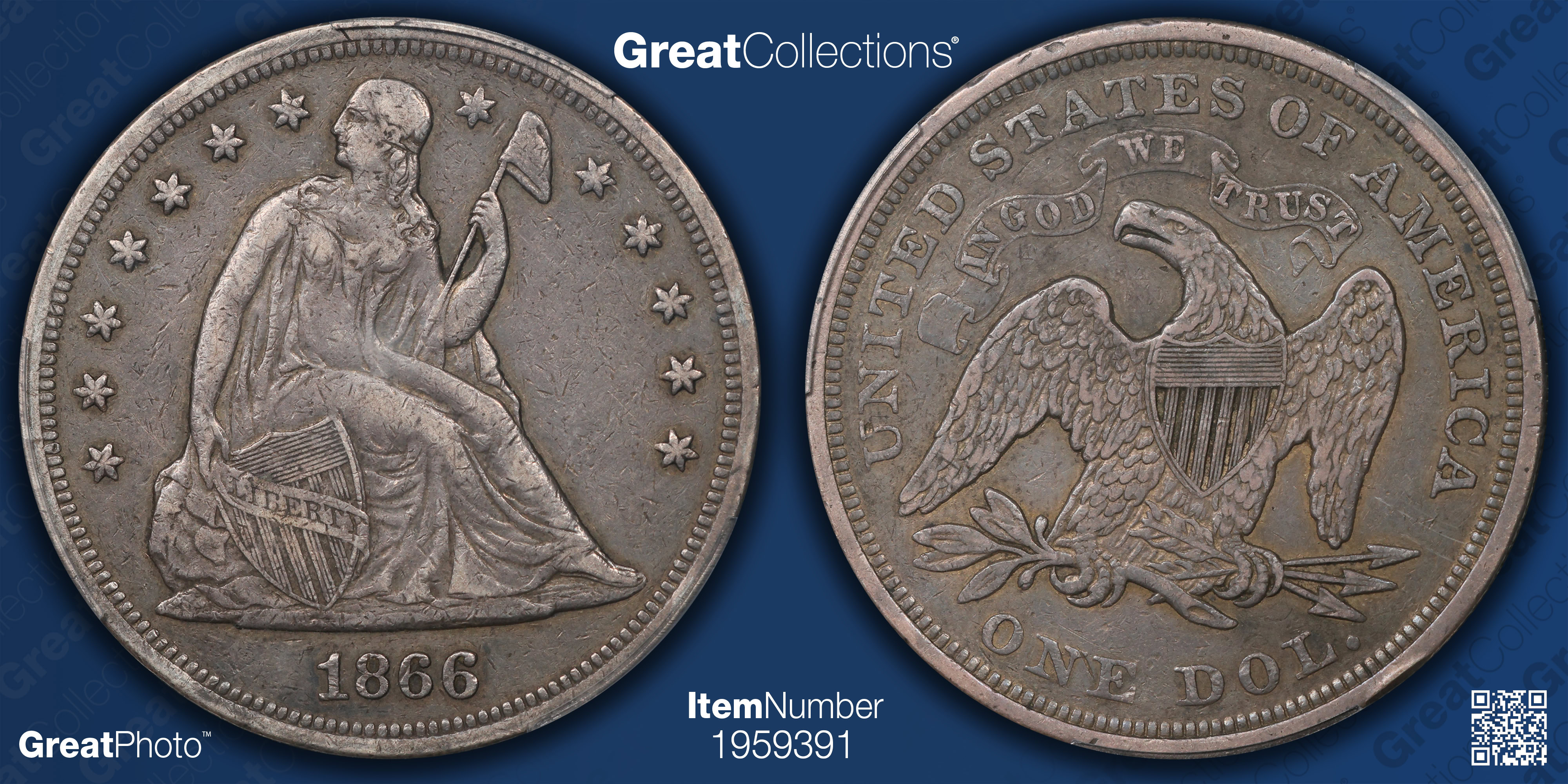 1866 Seated Liberty Silver Dollar Motto PCGS XF-40 (Item 1959391 ...