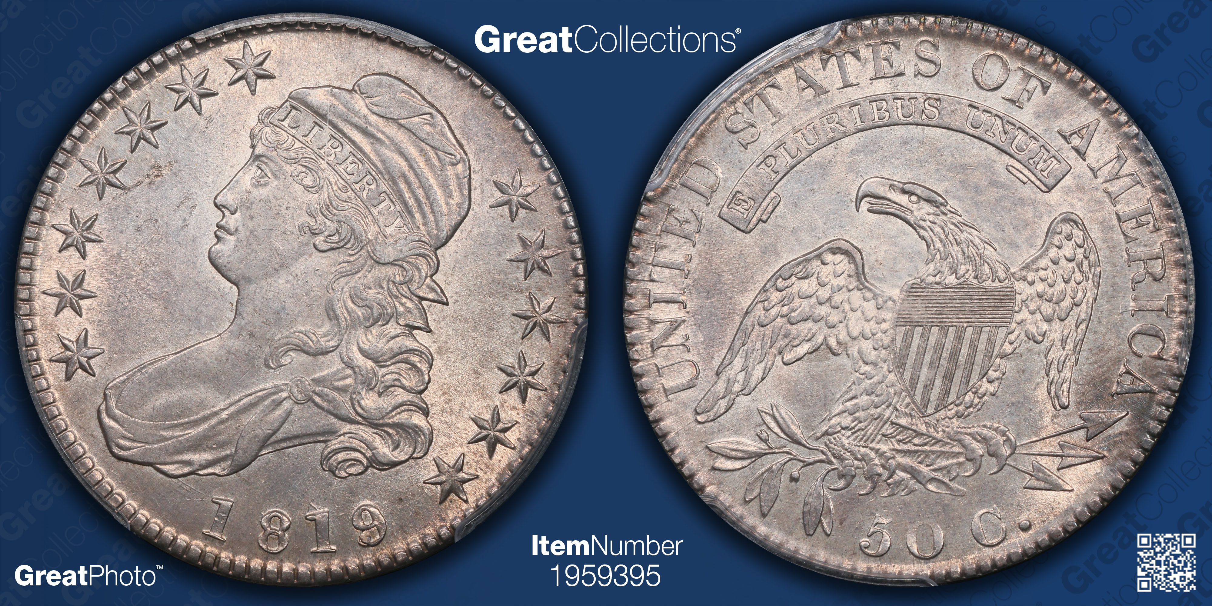 1819/8 Capped Bust Half Dollar Large 9 PCGS AU-58 (VSS O-106) (Item ...