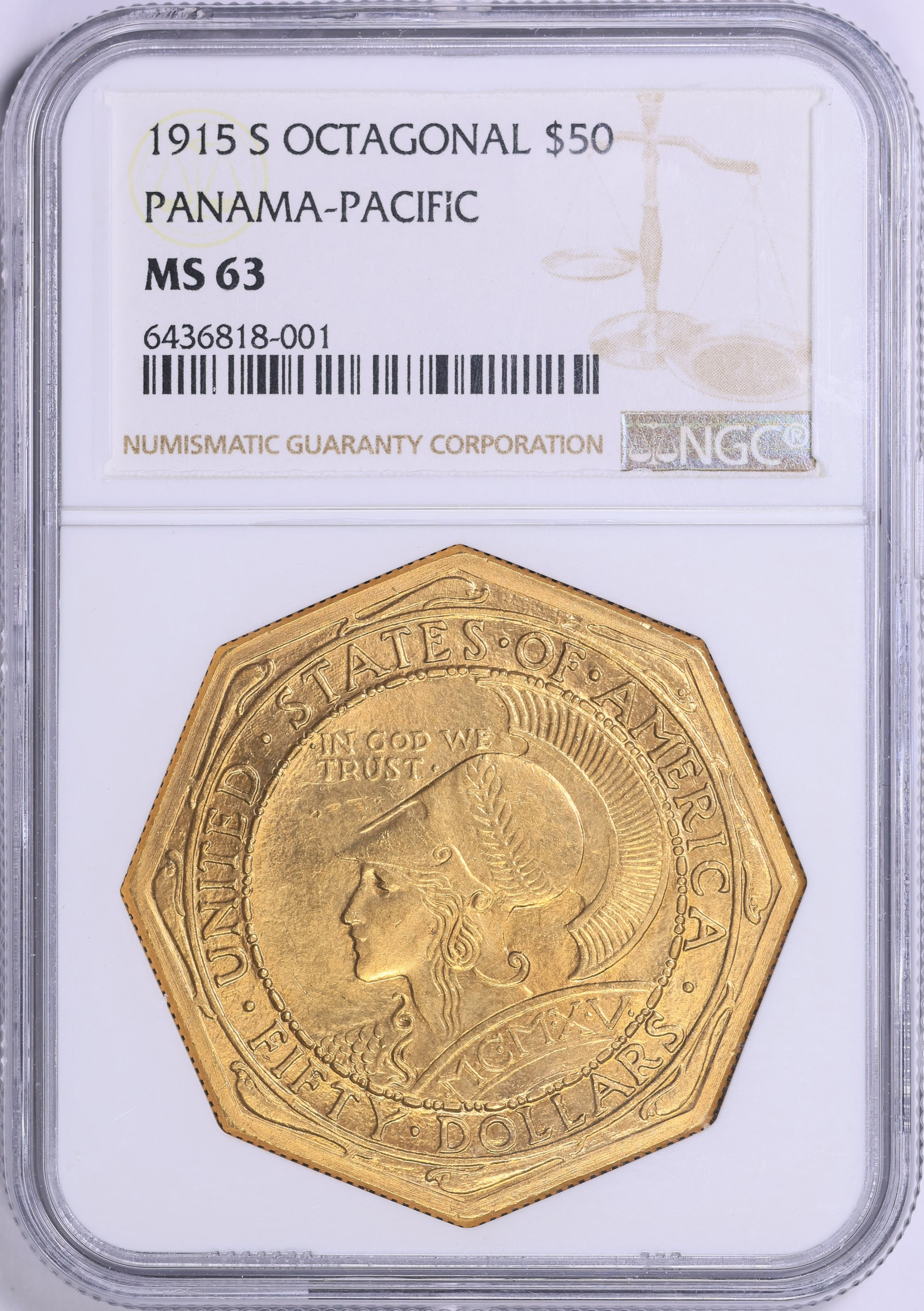 1915-S Panama-Pacific Exposition $50 Gold, Octagonal NGC MS-63 (Item ...