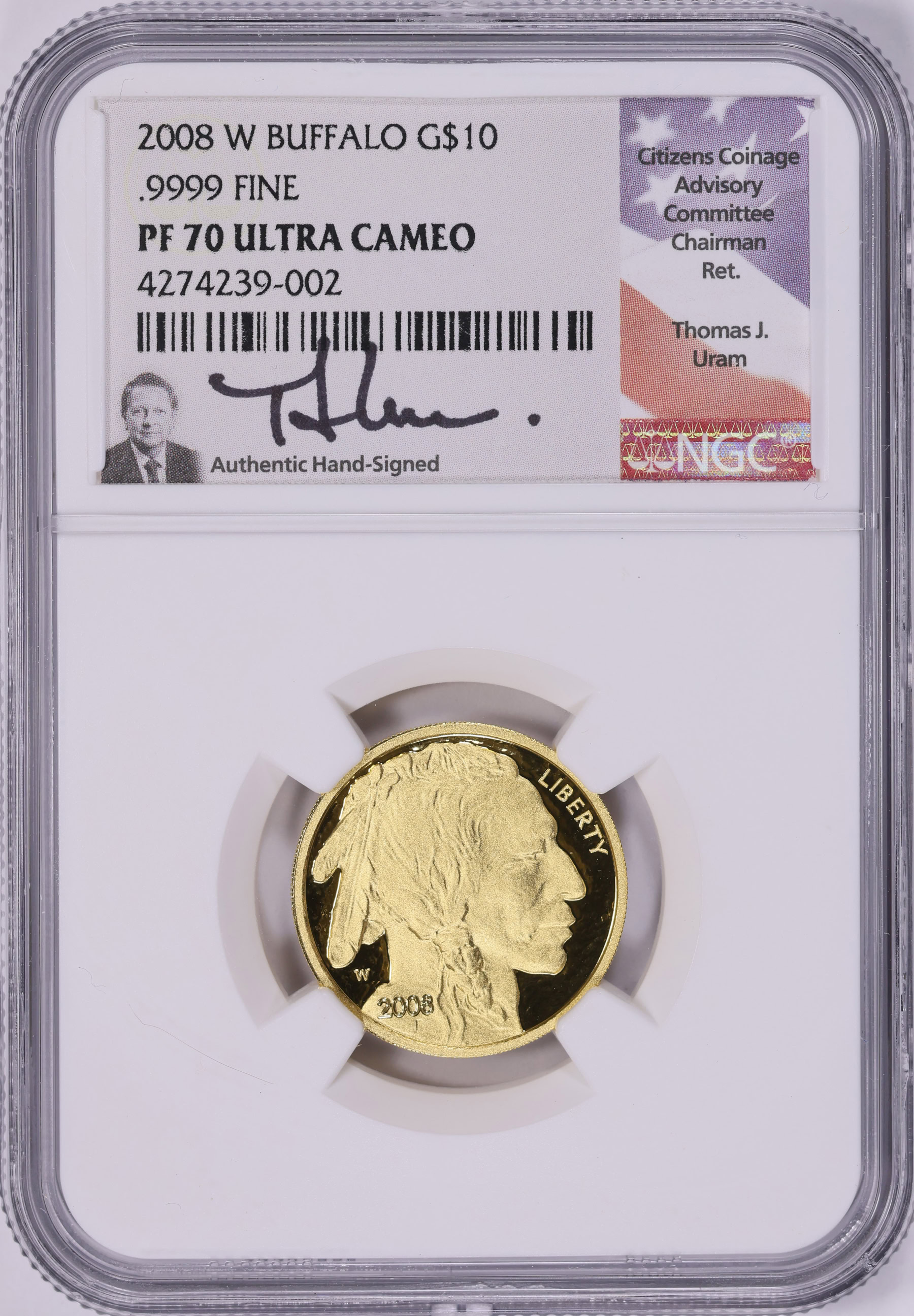 2008-W $10 Quarter-Ounce Gold American Buffalo NGC Proof-70 UC (Thomas ...