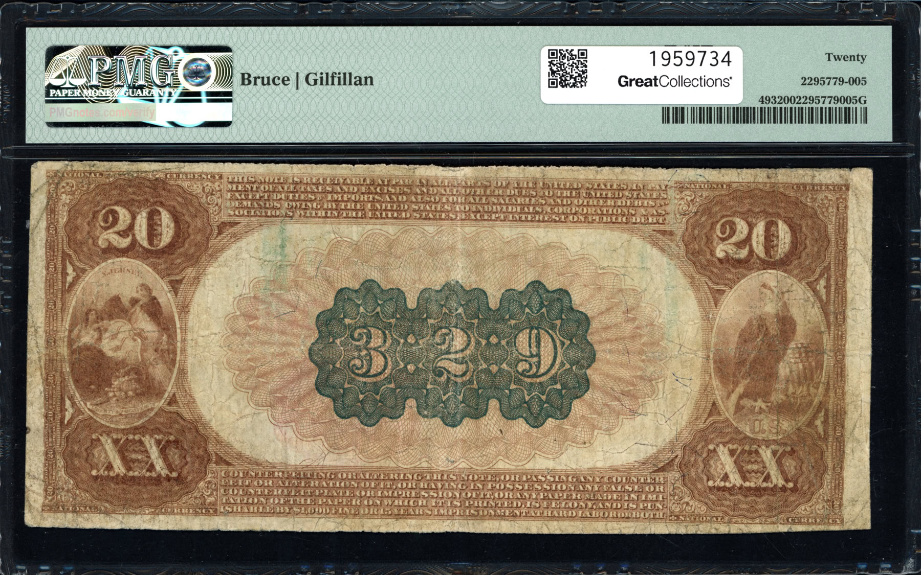 Fr. 493 Paterson, New Jersey 1882 $20 Brown Back Note The First National Bank Charter #329 PMG ...