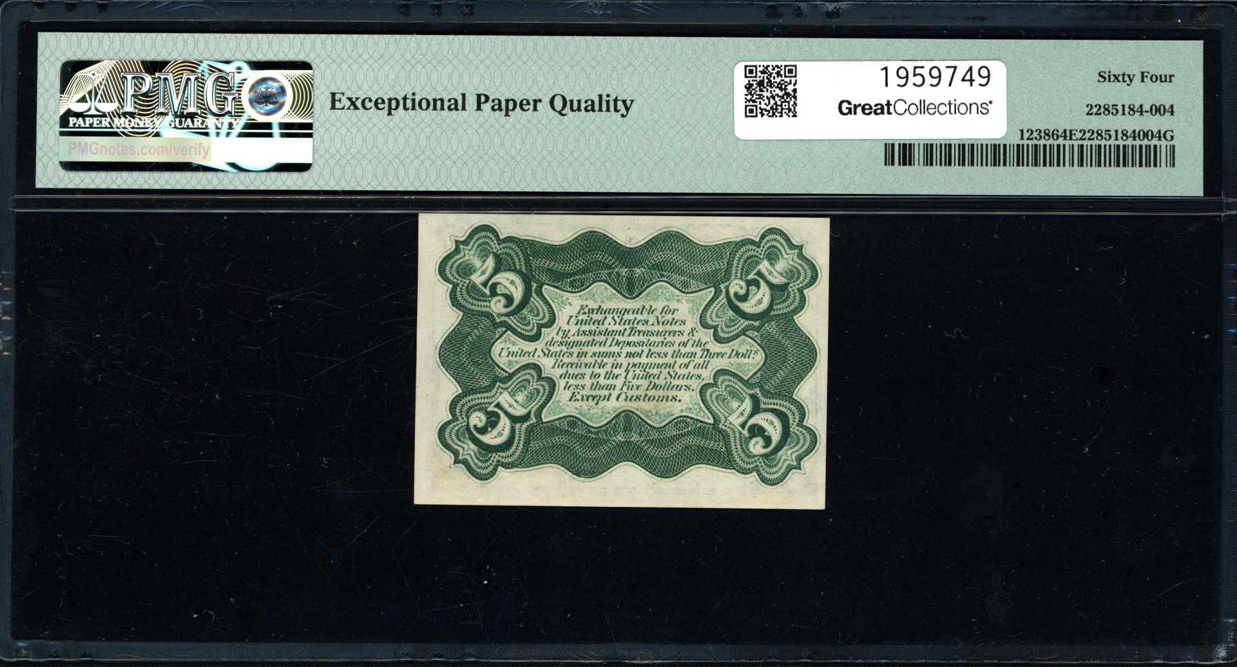 Fr. 1238 Third Issue 5 Cents Fractional Currency Note Colby / Spinner ...