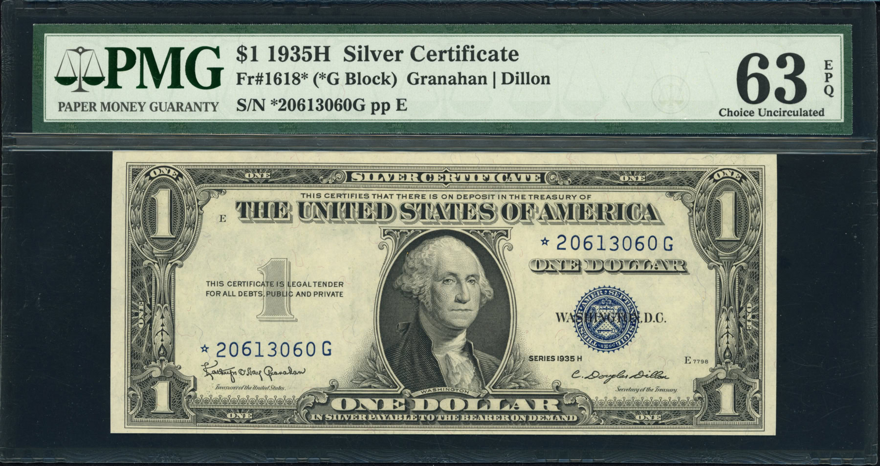 Fr. 1618* (*G Block) 1935H $1 Silver Certificate Star Note Granahan ...