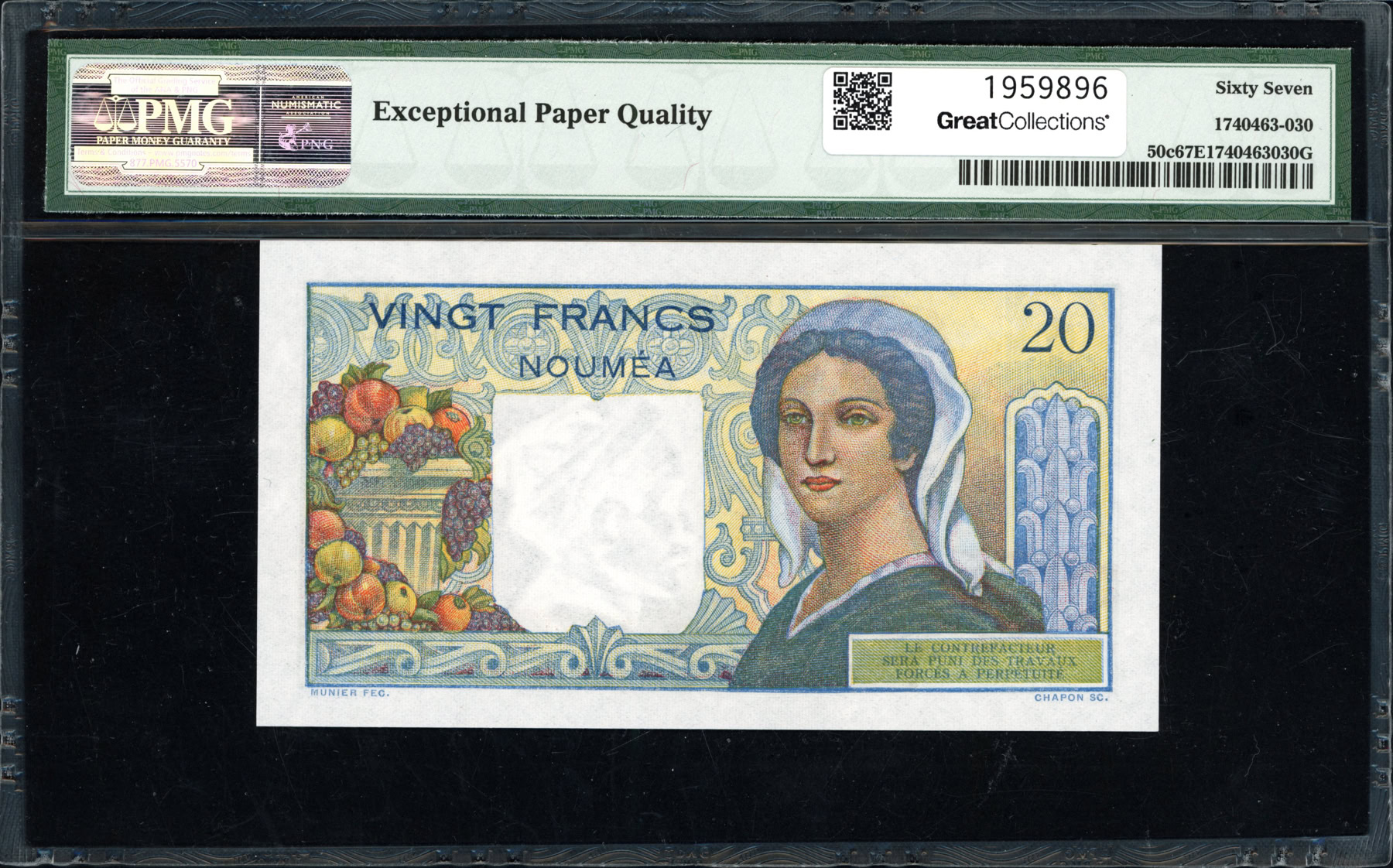 New Caledonia ND (1963) 20 Francs Banque de l'Indochine Note SCWPM-50c ...