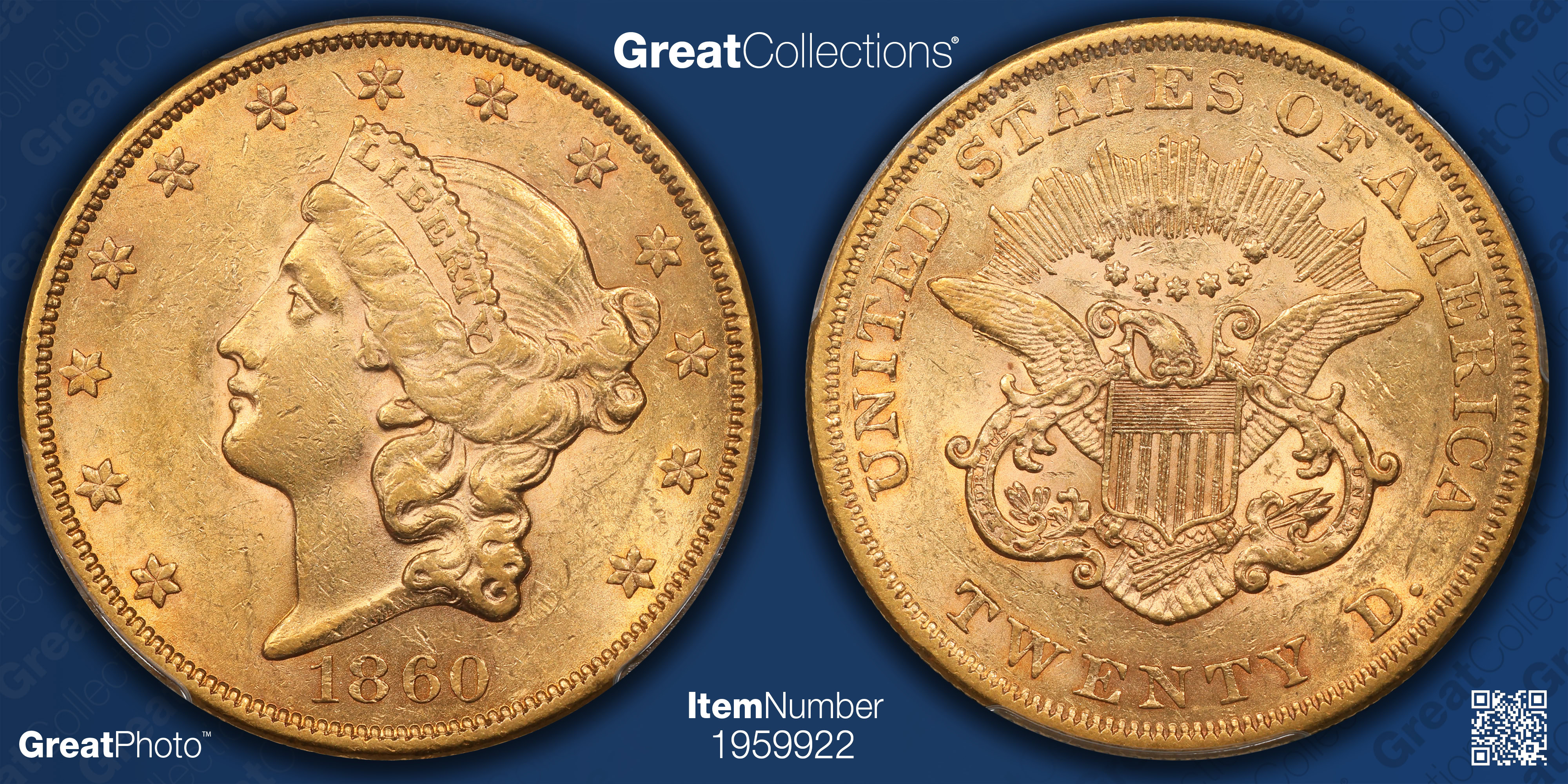 1860 Liberty Gold Double Eagle PCGS AU-55 (Item 1959922 ...