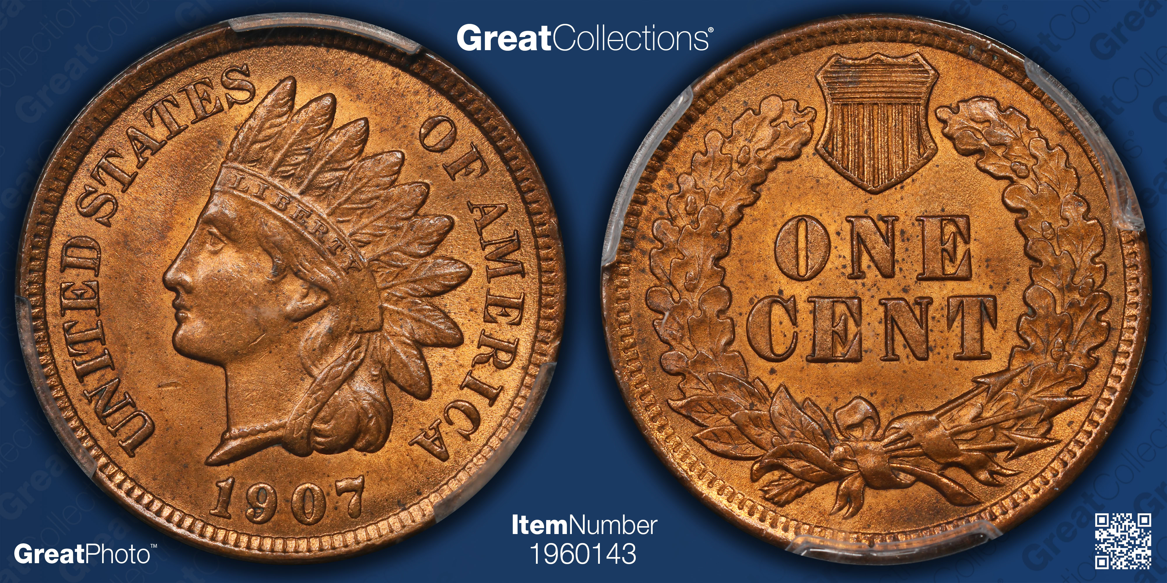 1907 Indian Cent Repunched Date FS-302 S-2 PCGS MS-62 RB (Item 1960143 ...
