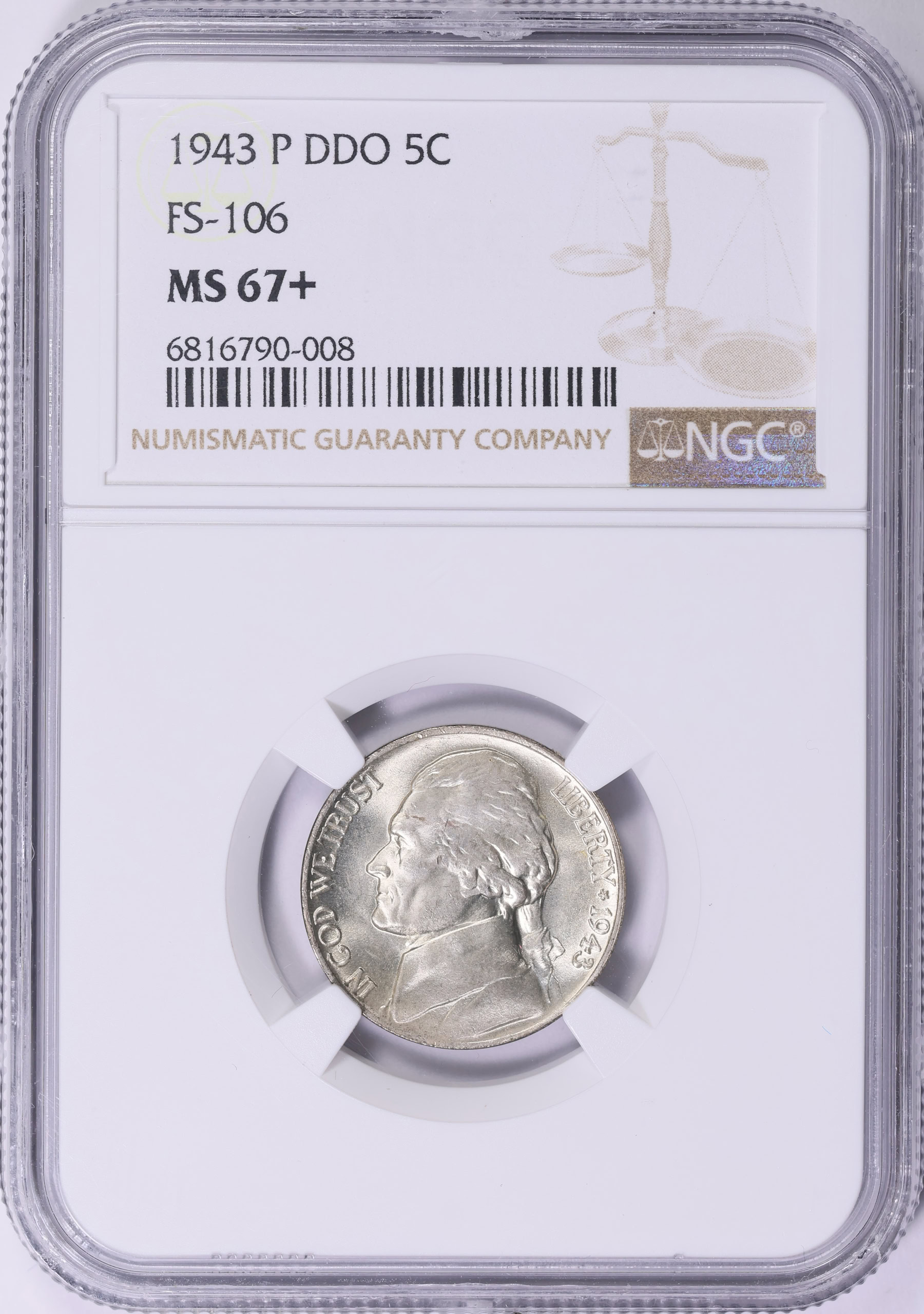 1943-P Jefferson Nickel Doubled Die Obverse FS-106 NGC MS-67+ (Item ...
