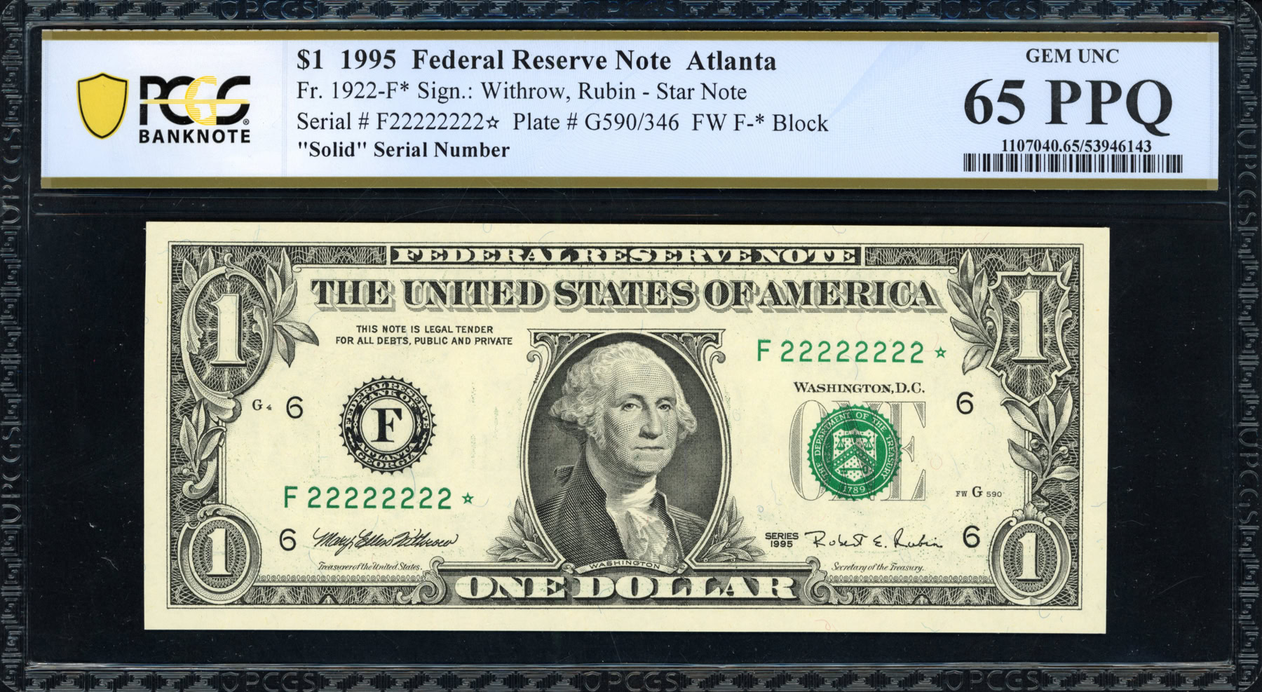 Fr. 1922-F* (F* Block) 1995 $1 Atlanta Federal Reserve Star Note *Solid ...