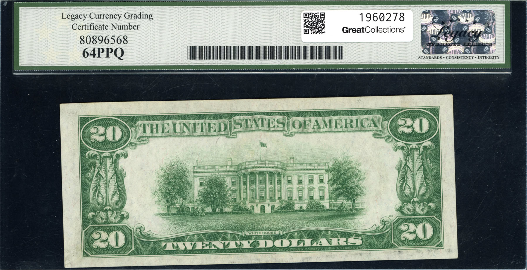 Fr. 2052-Llgs Light Green (LA Block) 1928B $20 San Francisco Federal ...