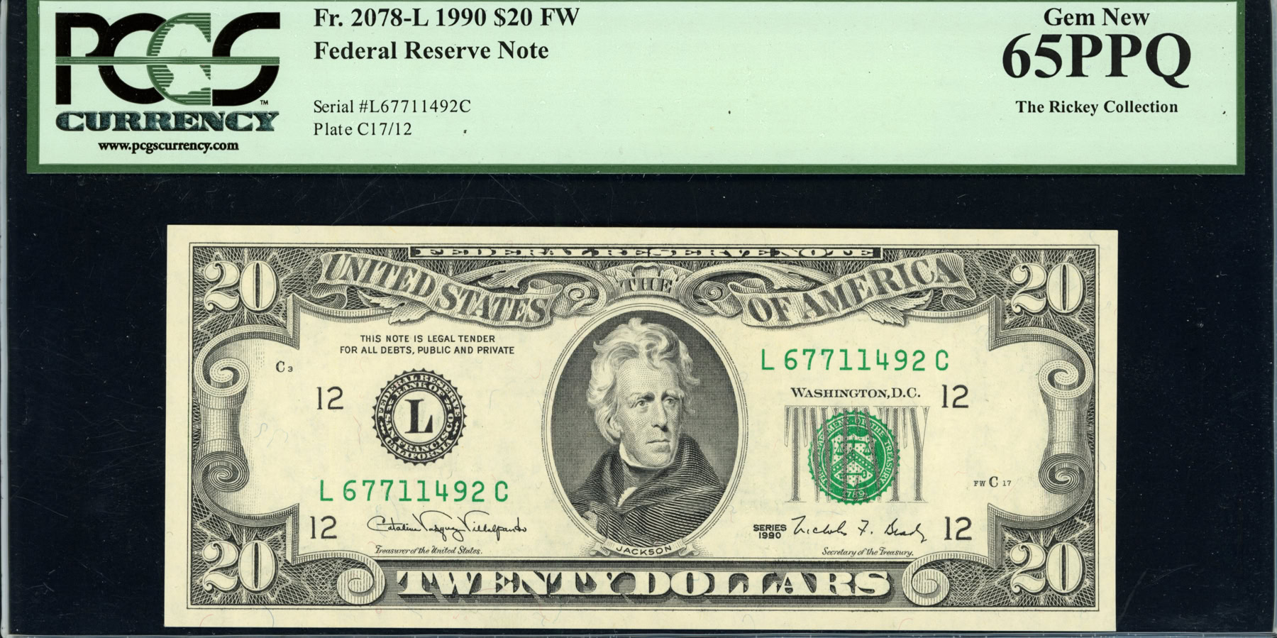 Fr. 2078-L (LC Block) 1990 $20 San Francisco Federal Reserve Note ...