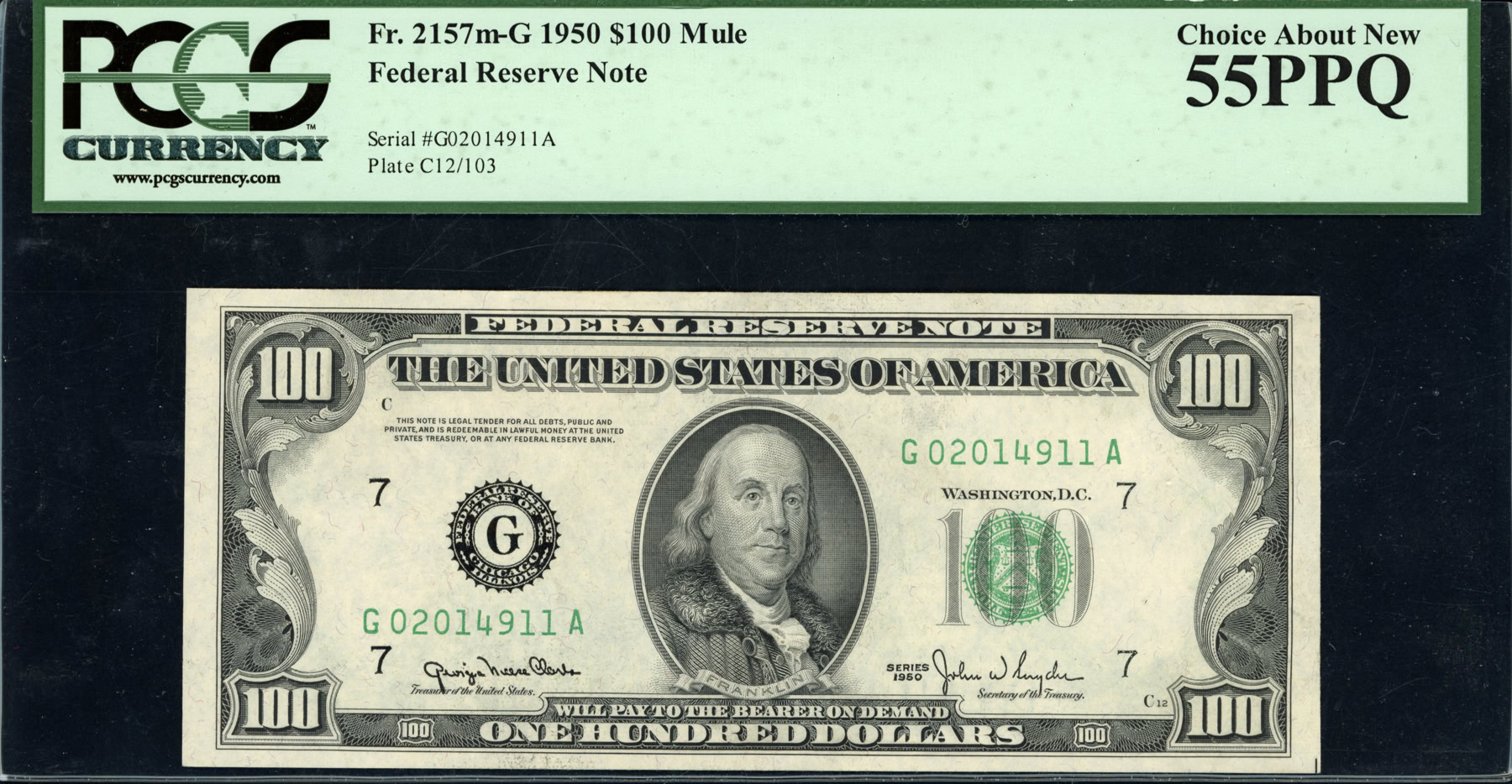 Fr. 2157-Gm (GA Block) 1950 $100 Chicago Federal Reserve Mule Note ...