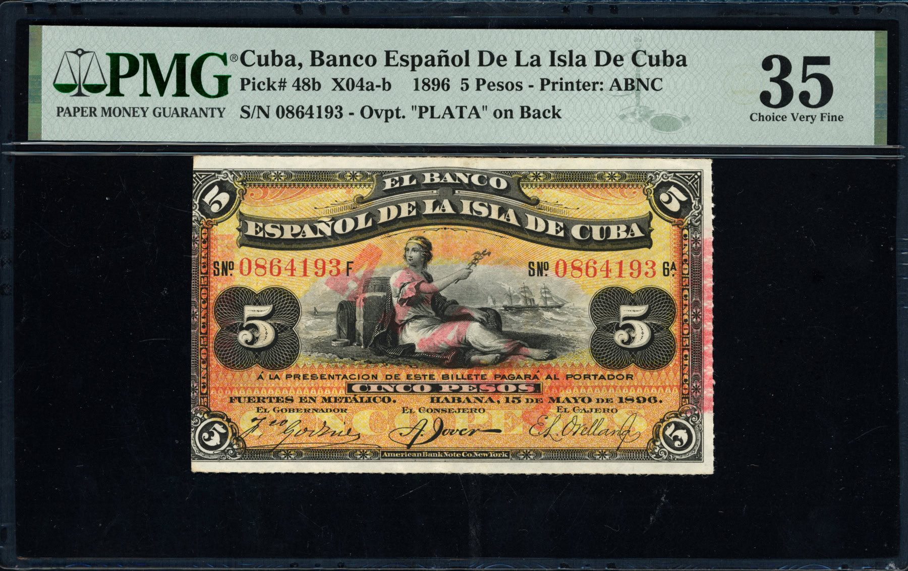 Cuba 1896 5 Pesos Banco Espana de la Isla de Cuba Note SCWPM-48b PMG ...