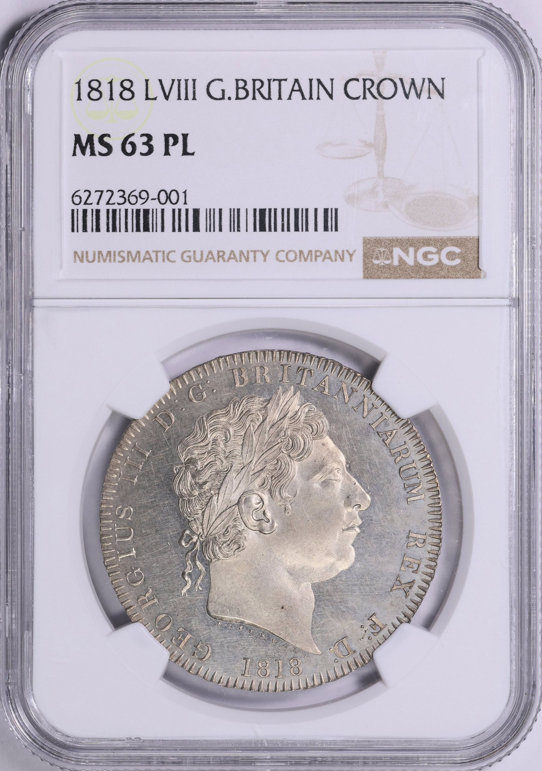 Great Britain 1818 Silver Crown LVIII Edge KM-675 NGC MS-63 PL (Item ...