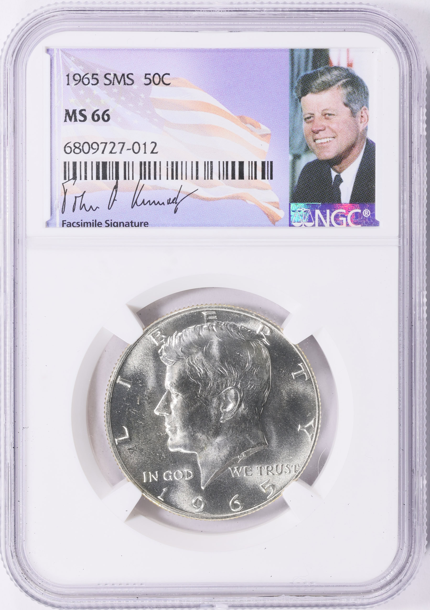 1965 Kennedy Half Dollar SMS NGC MS-66 (John F. Kennedy Facsimile ...