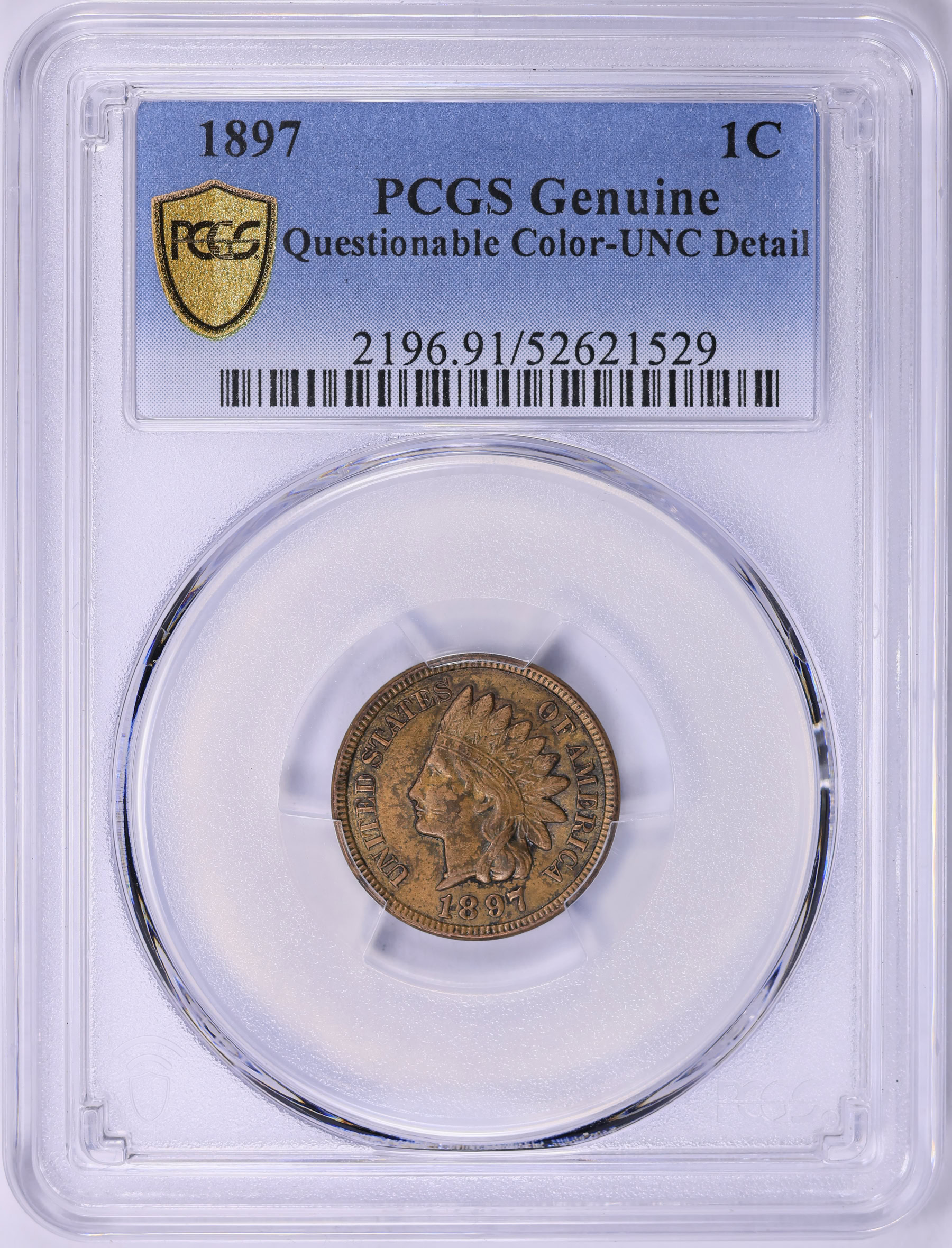 1897 Indian Cent PCGS Genuine Unc Details (Art. Toned) (Item 1960555 ...