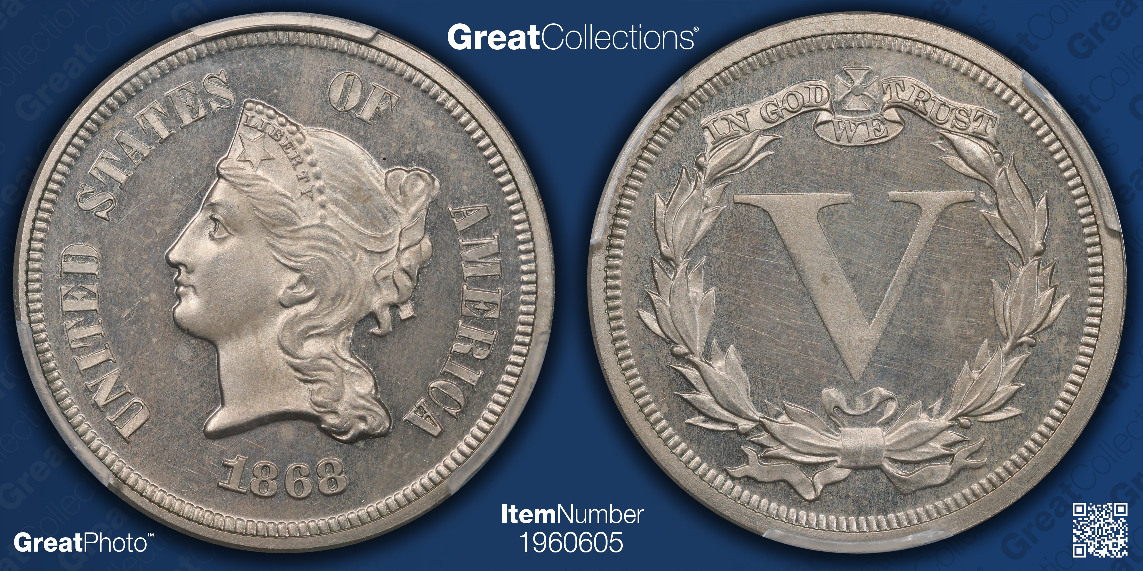 1868 Pattern 5c J-633 PCGS Proof-63 CAMEO (CAC Green) (Item 1960605 ...