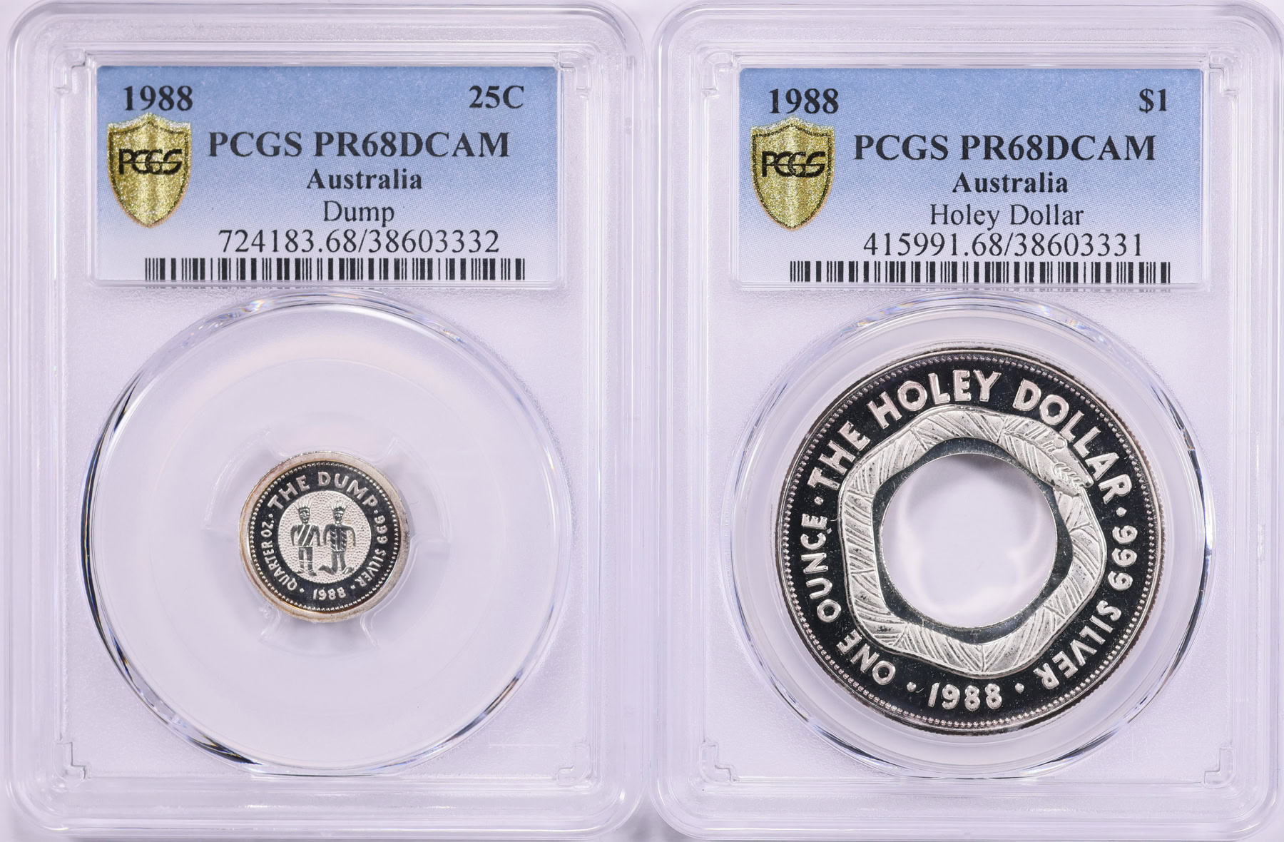 Australia 1988 Silver 25 Cents & Dollar Holey Dollar & Dump Proof Set ...