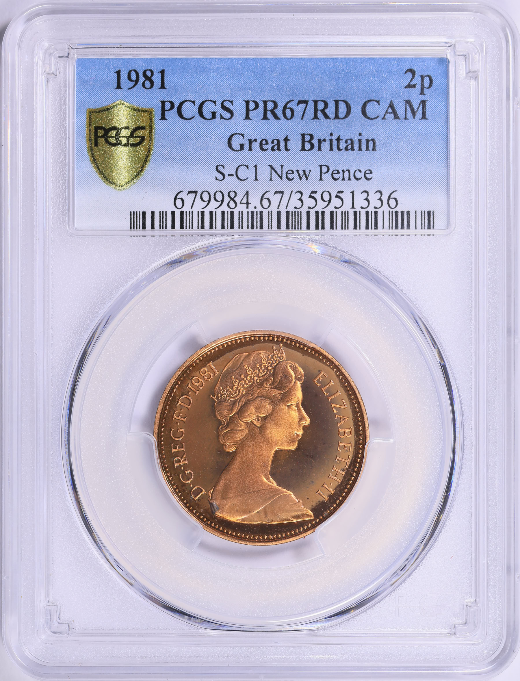 Great Britain 1981 2 Pence New Pence KM-916 PCGS Proof-67 RD CAMEO ...