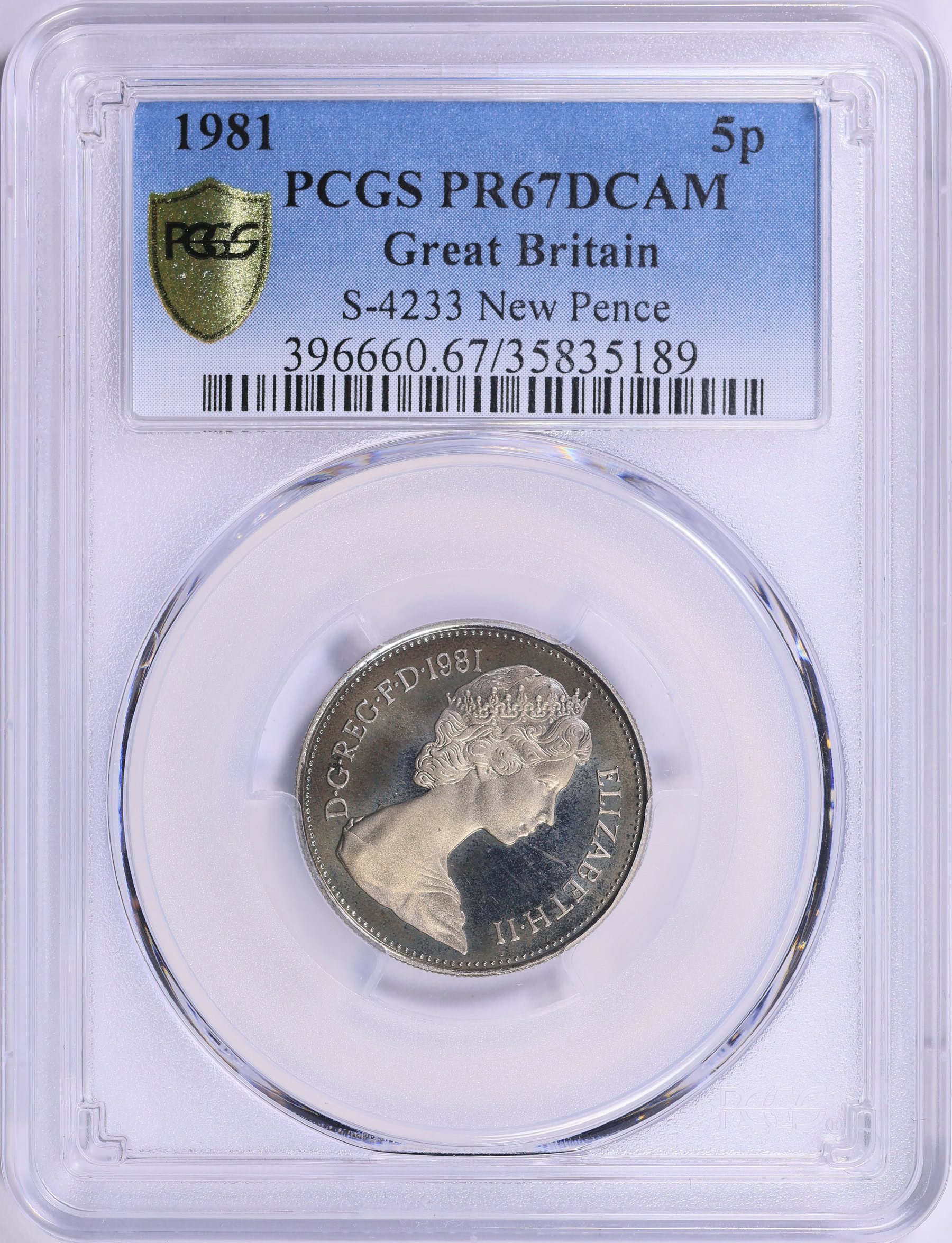 Great Britain 1981 5 Pence New Pence KM-911 PCGS Proof-67 DCAM (Toned ...
