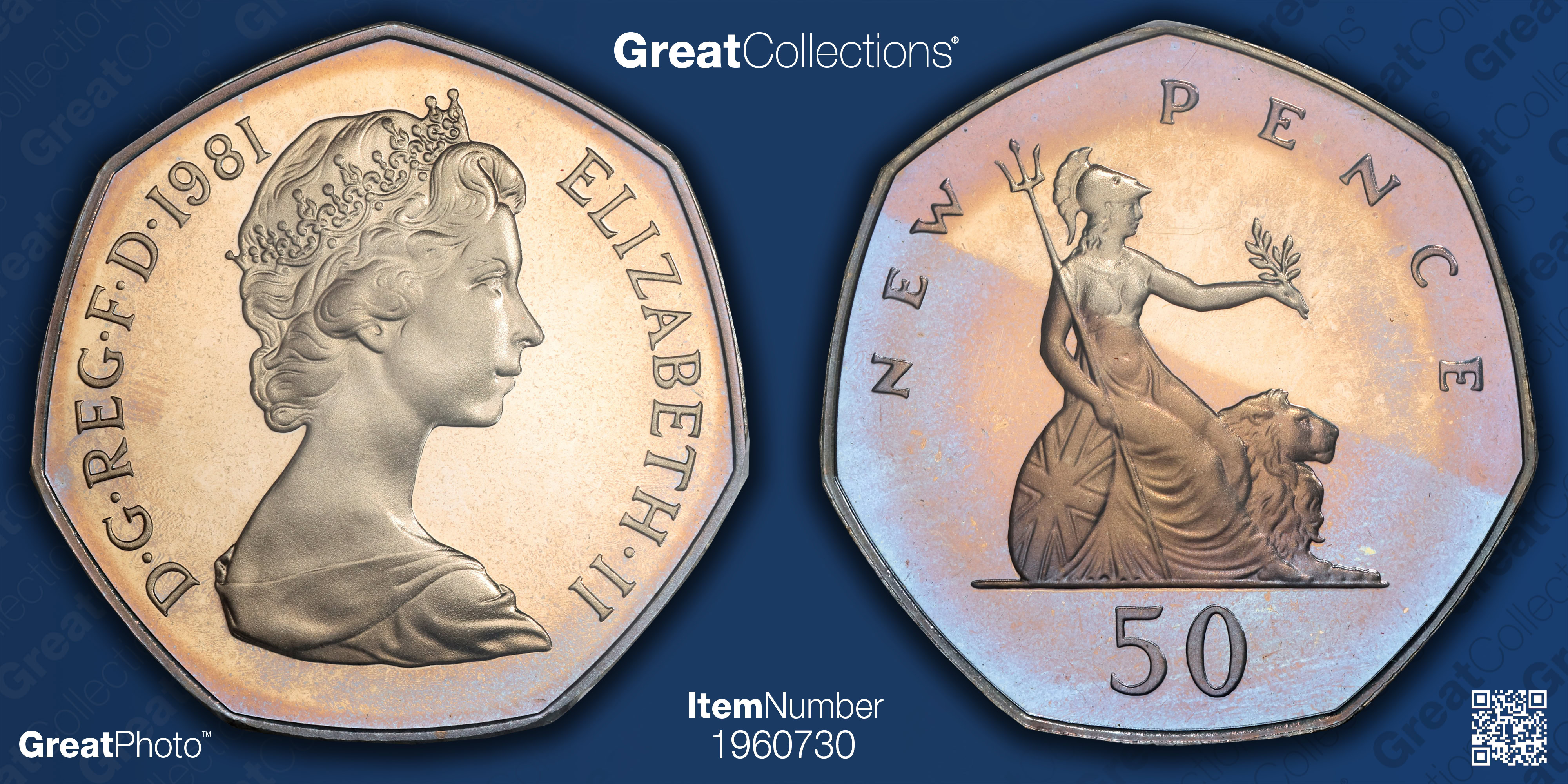 Great Britain 1981 50 Pence New Pence KM-913 PCGS Proof-66 DCAM (Toned ...