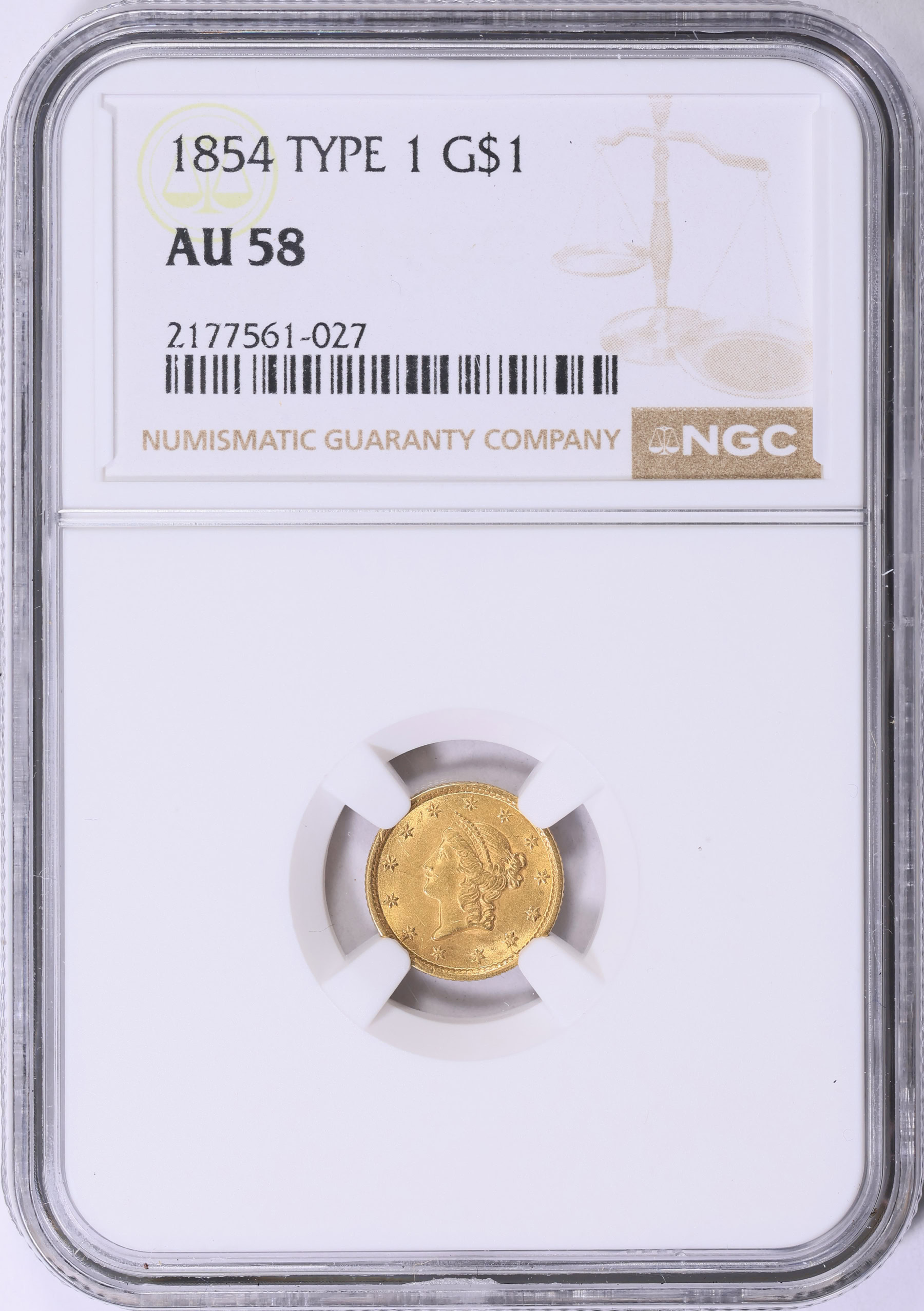 1854 Liberty Gold Dollar Type 1 NGC AU-58 (Item 1960885 ...