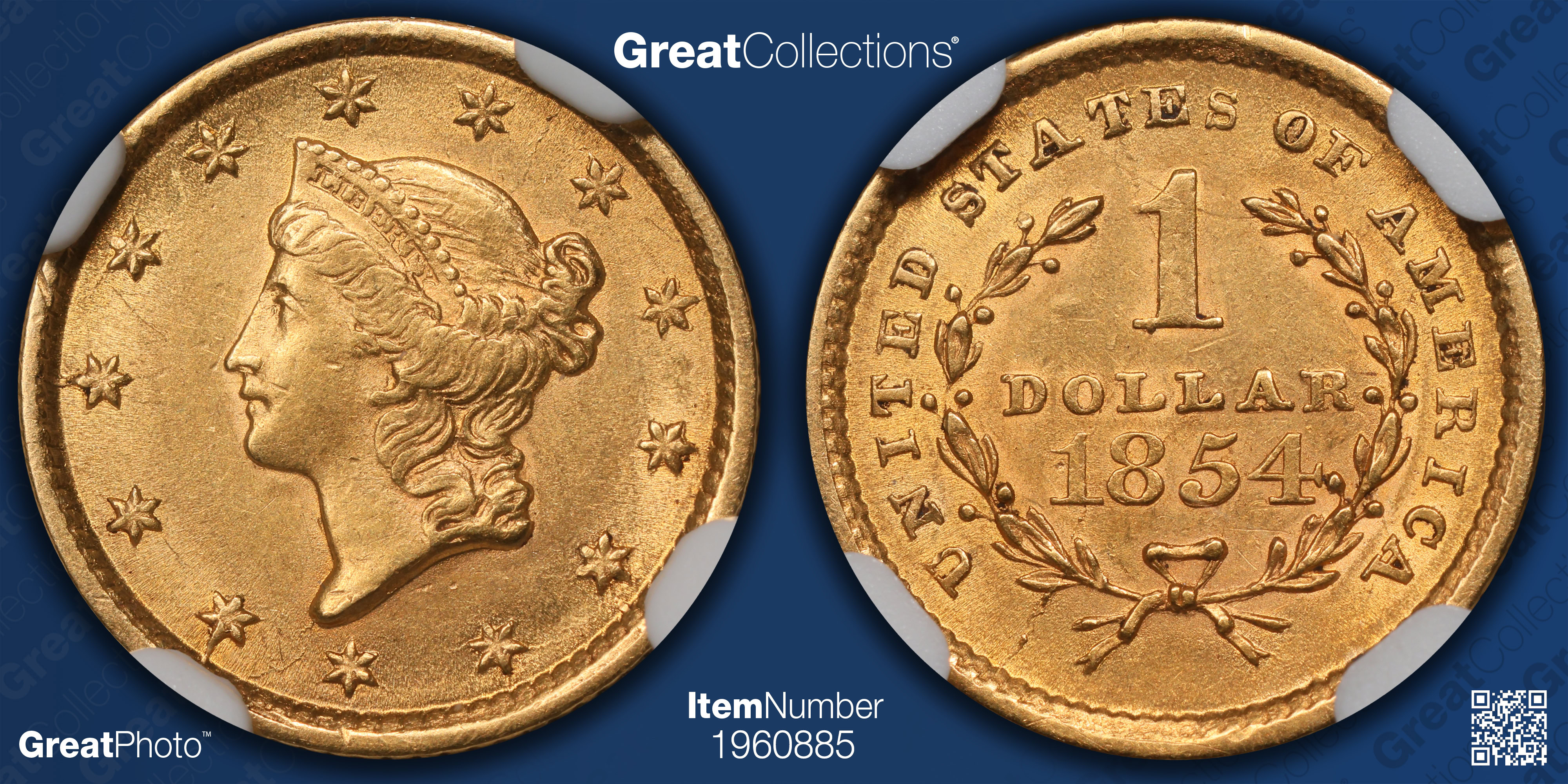 1854 Liberty Gold Dollar Type 1 NGC AU-58 (Item 1960885 ...