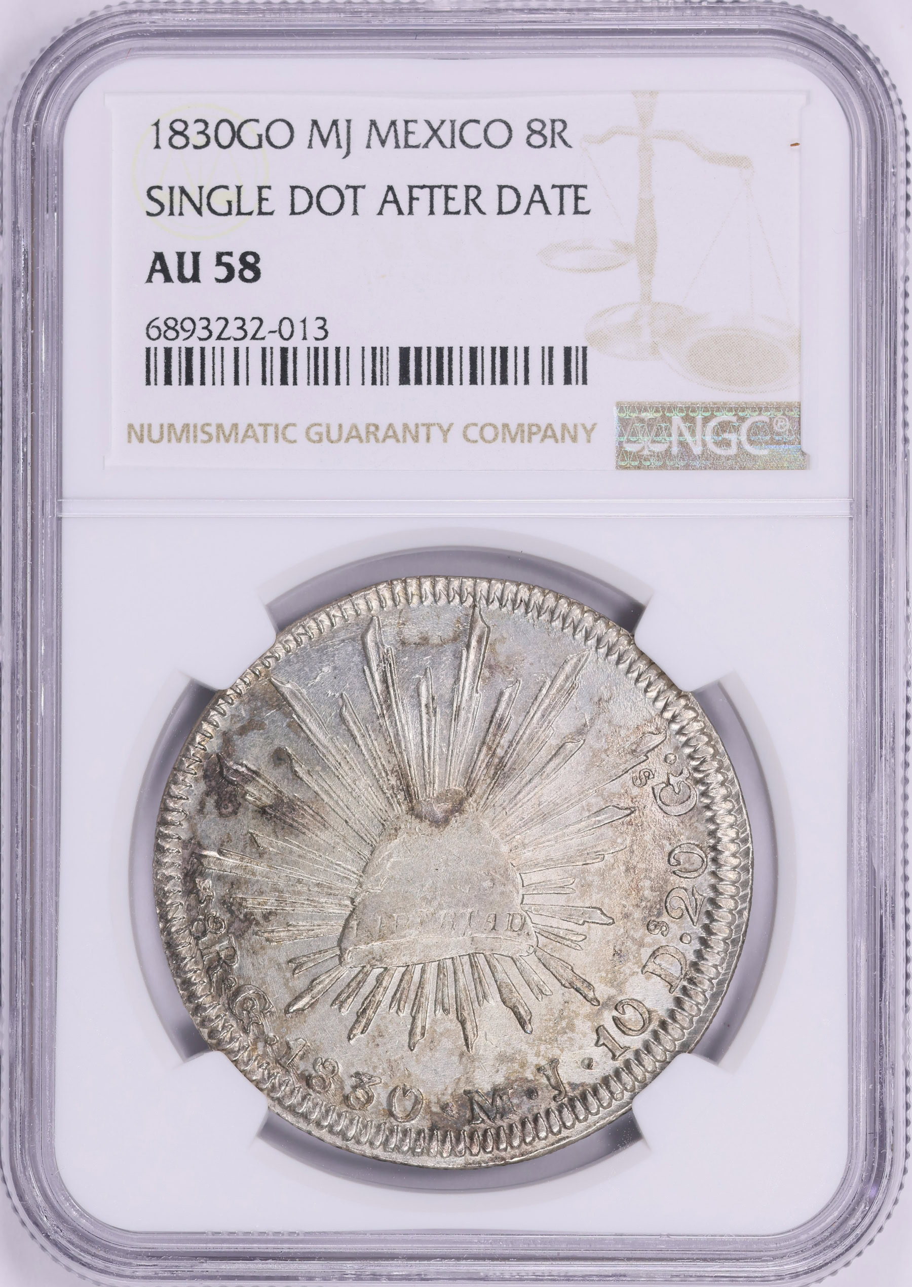 Mexico 1830-Go MJ Silver 8 Reales Straight J, Single Dot After Date KM ...