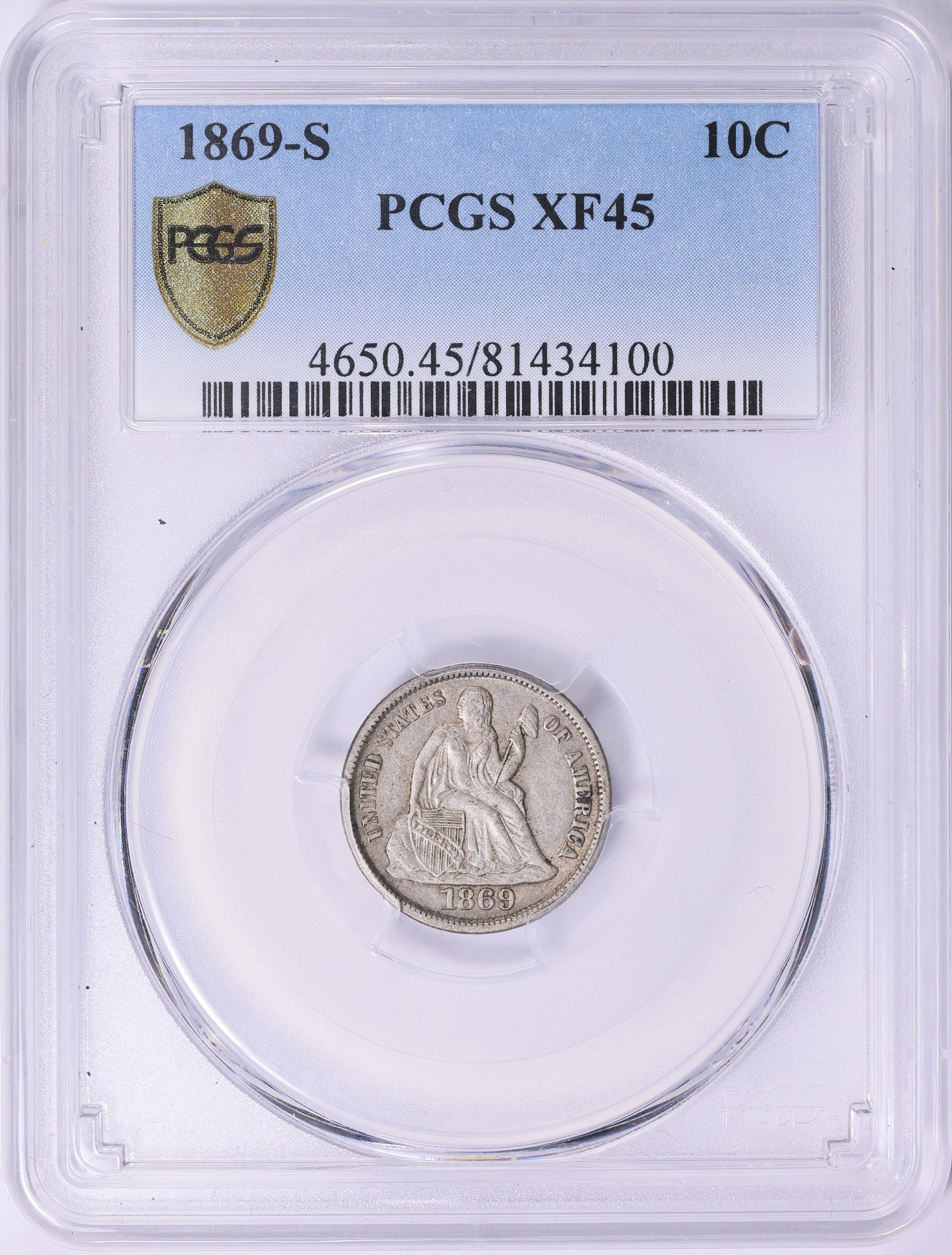 1869-S Seated Liberty Dime PCGS XF-45 (Item 1961620) | GreatCollections ...
