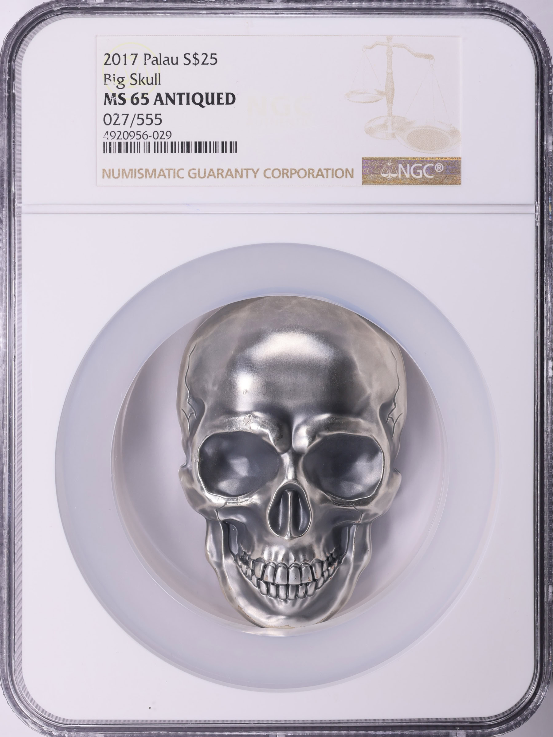Palau 2017 Silver $25 Big Skull KM-552 Antiqued Finish NGC MS-65 (ASW ...