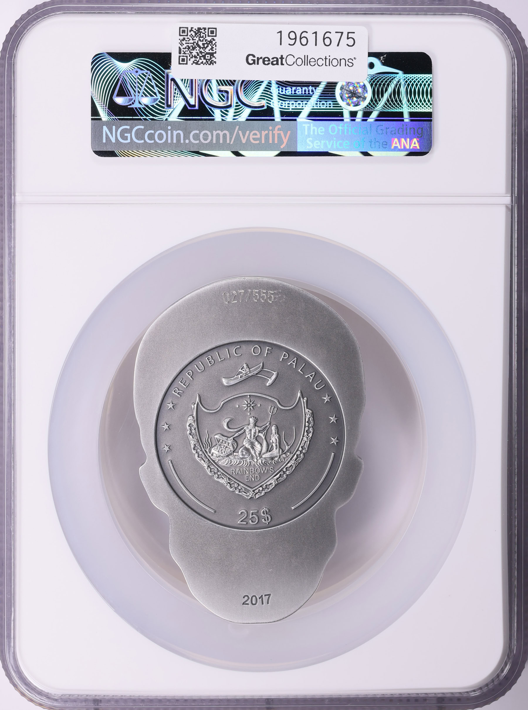Palau 2017 Silver $25 Big Skull KM-552 Antiqued Finish NGC MS-65 (ASW ...