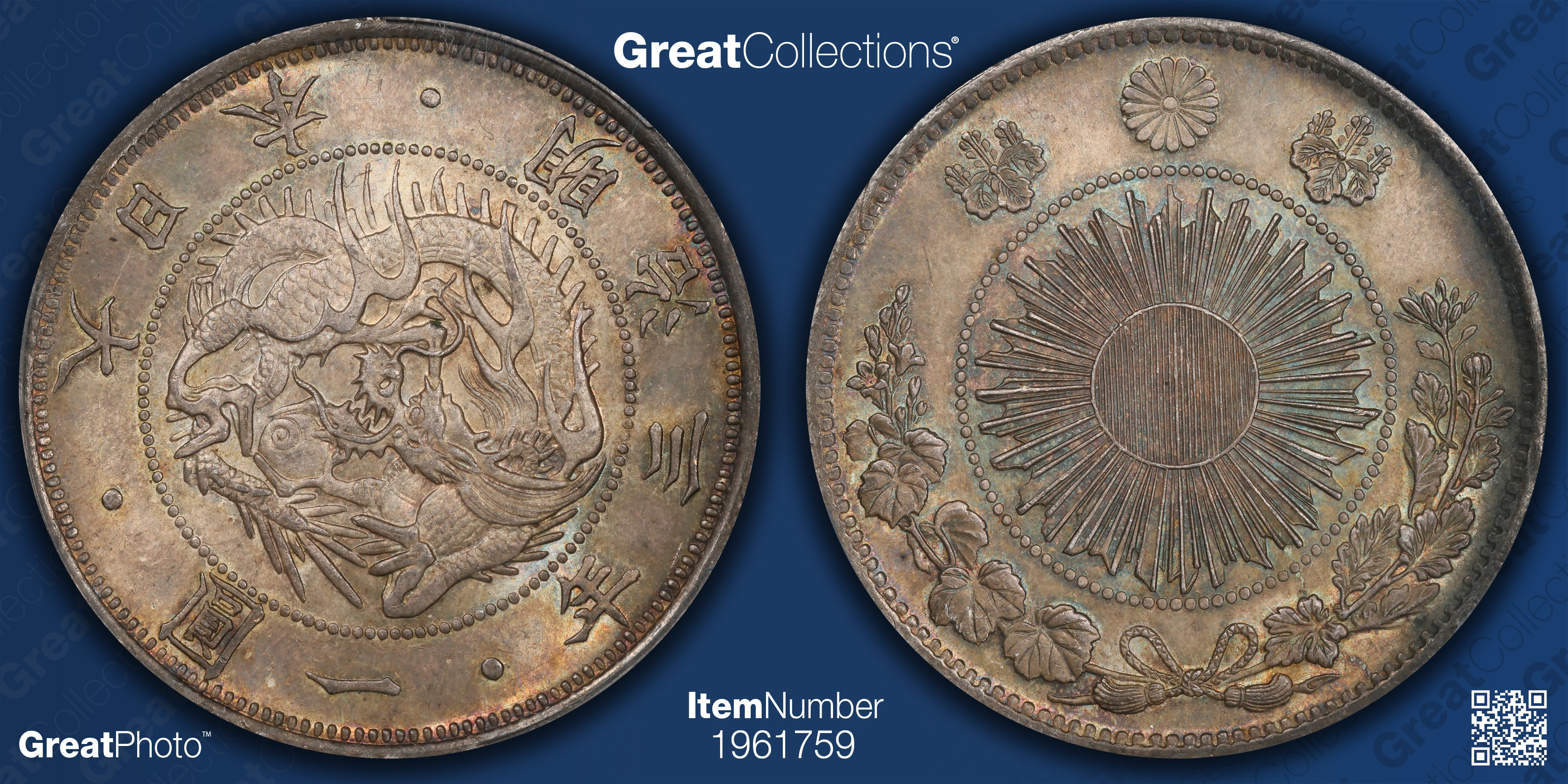 Japan Year 3 (1870) Silver Yen Type 1 Y-5.1 PCGS MS-64 (Toned) (Item ...