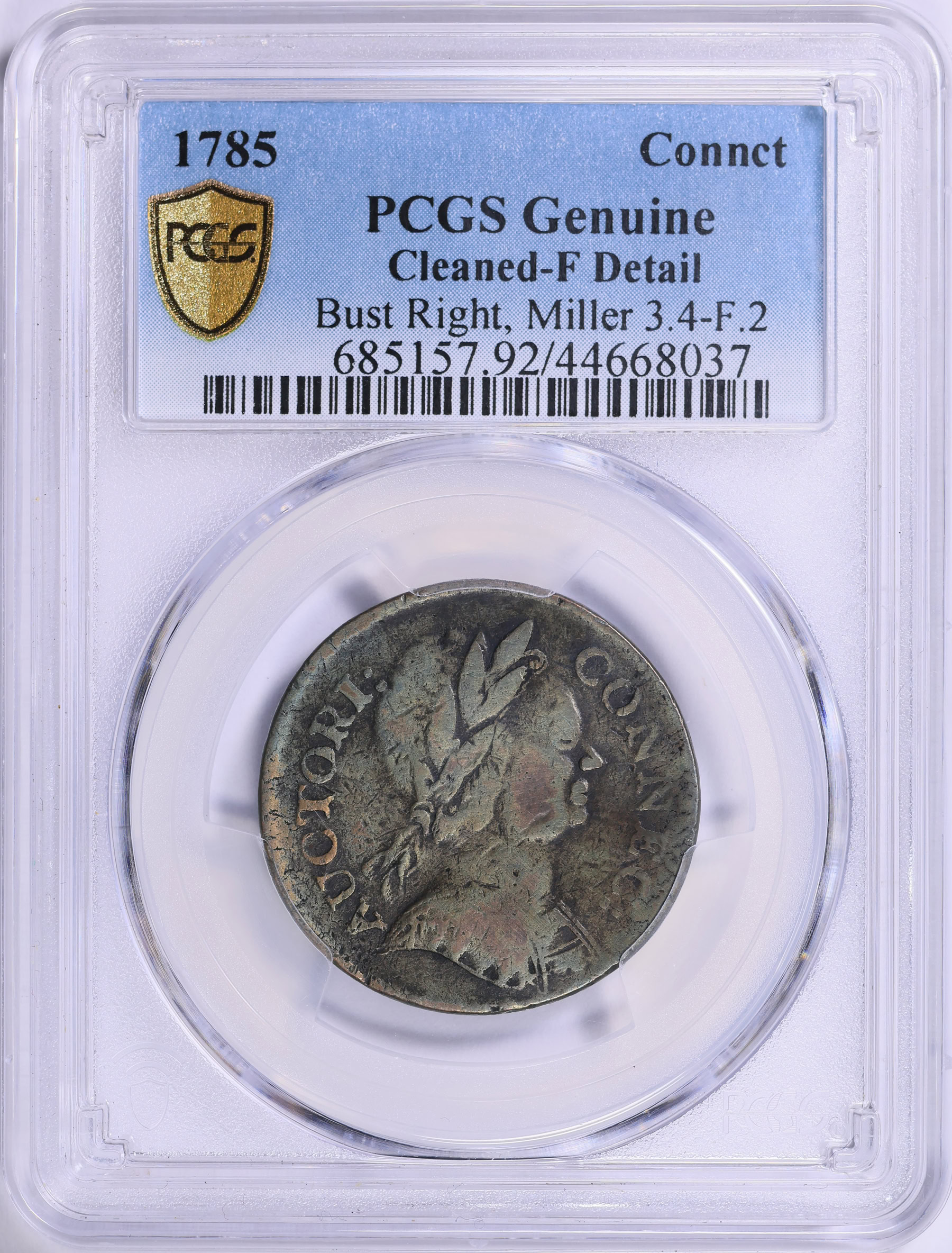 1785 Connecticut Copper Bust Right, Miller 3.4-F.2 PCGS Genuine Fine ...